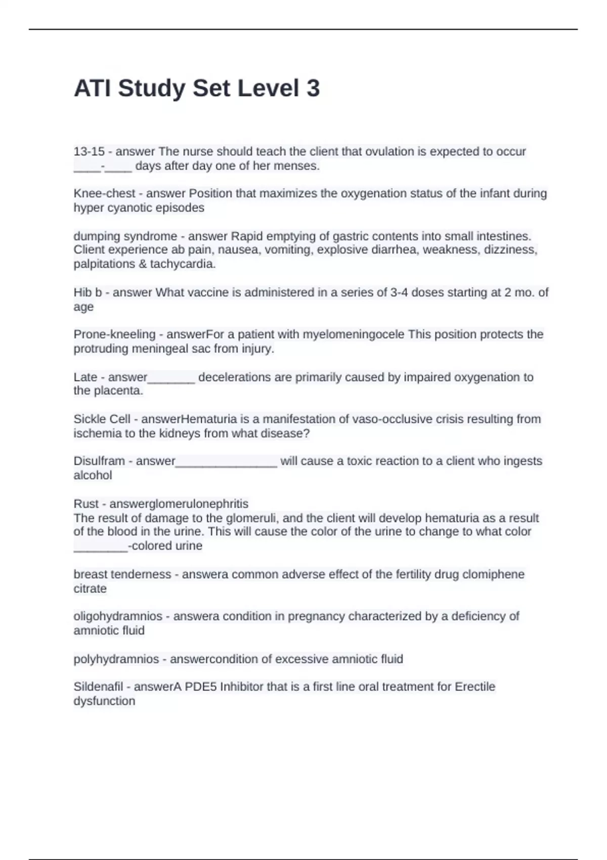 ATI Study Set Level 3 Questions and Answers 2024 - ATI CBC level 3 ...