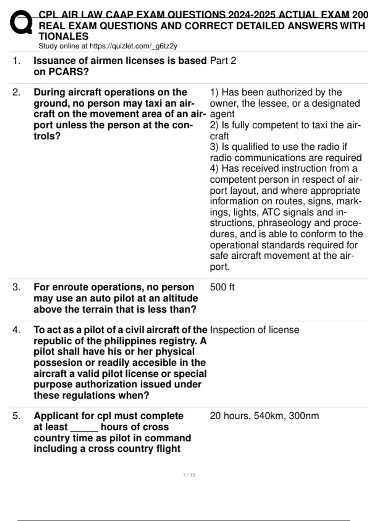 CPL AIR LAW CAAP EXAM QUESTIONS ACTUAL EXAM 200 REAL EXAM QUESTIONS AND ...