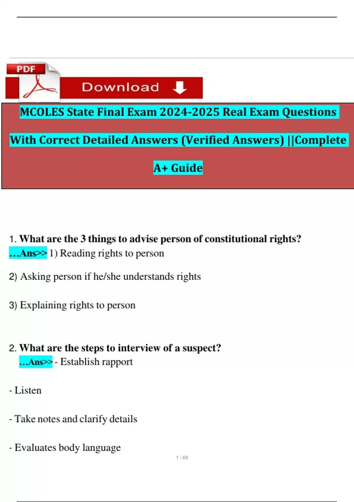 MCOLES State Final Exam Real Exam Questions With Correct Detailed ...