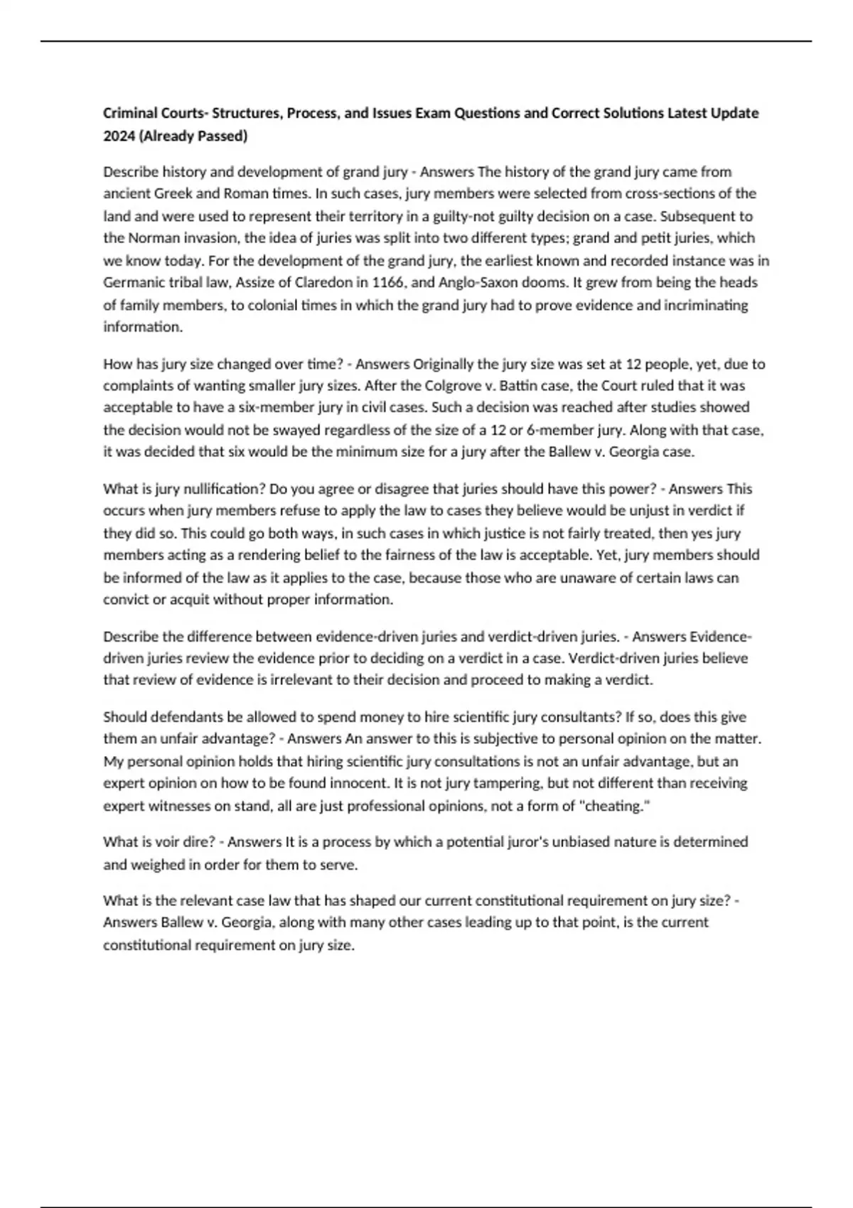 Criminal Courts- Structures, Process, and Issues Exam Questions and ...