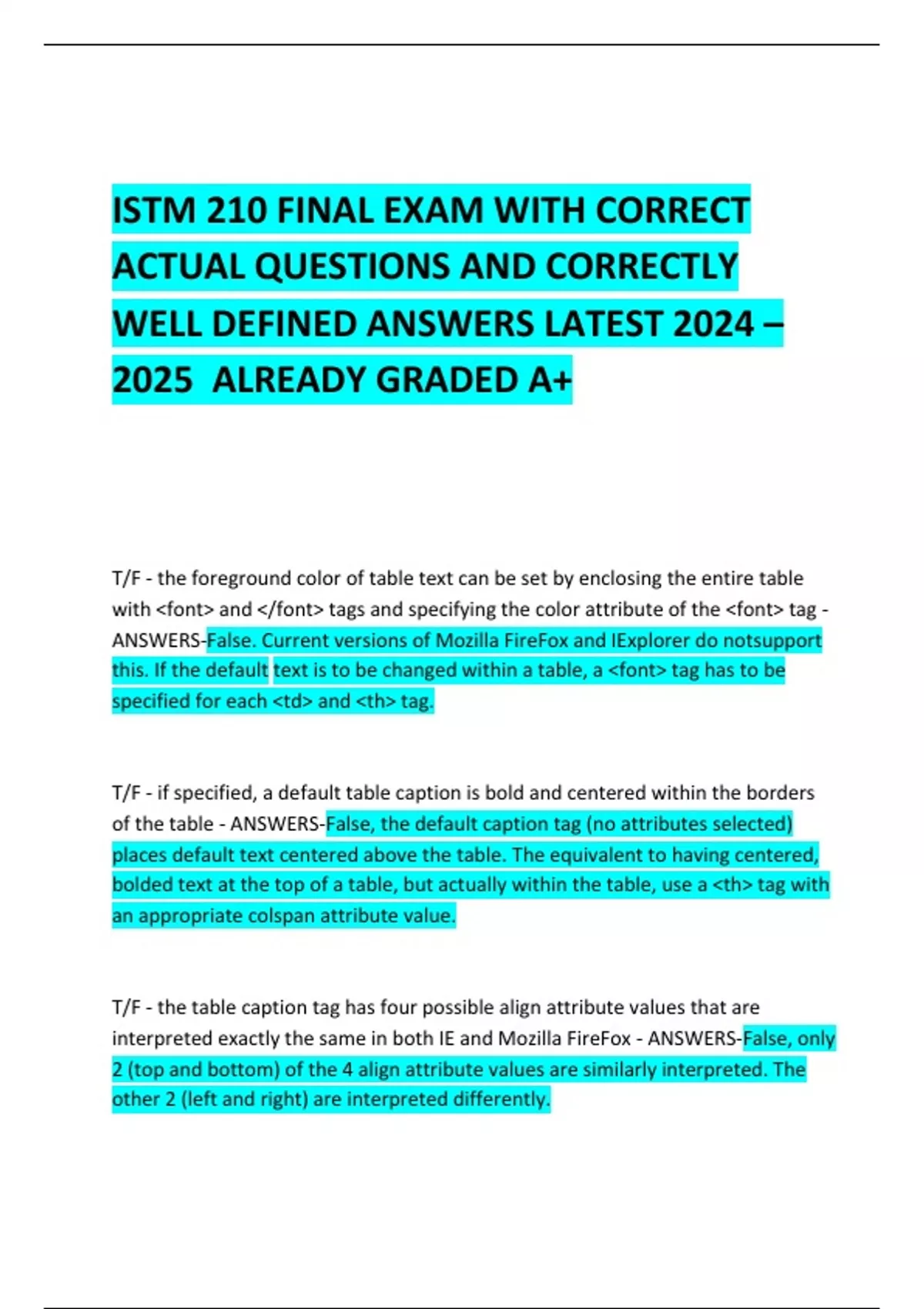ISTM 210 FINAL EXAM WITH CORRECT ACTUAL QUESTIONS AND CORRECTLY WELL ...
