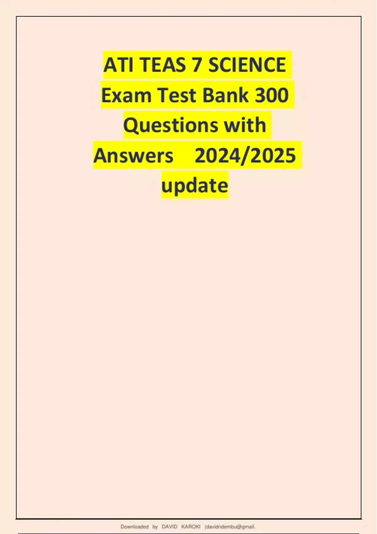 ATI TEAS 7 SCIENCE Exam Test Bank 300 Questions with Answers 2024/2025 ...