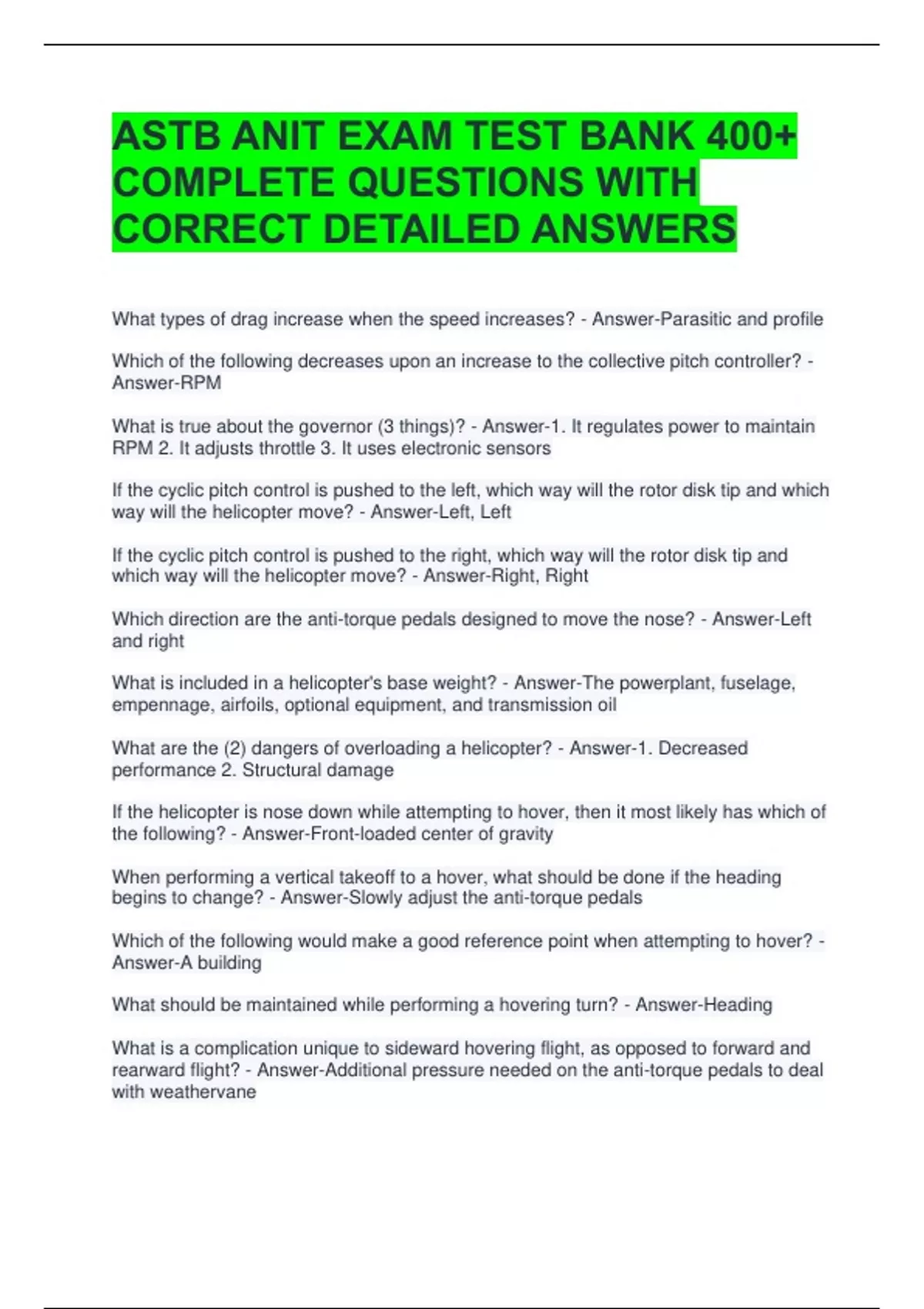 ASTB ANIT EXAM TEST BANK 400+ COMPLETE QUESTIONS WITH CORRECT DETAILED ...