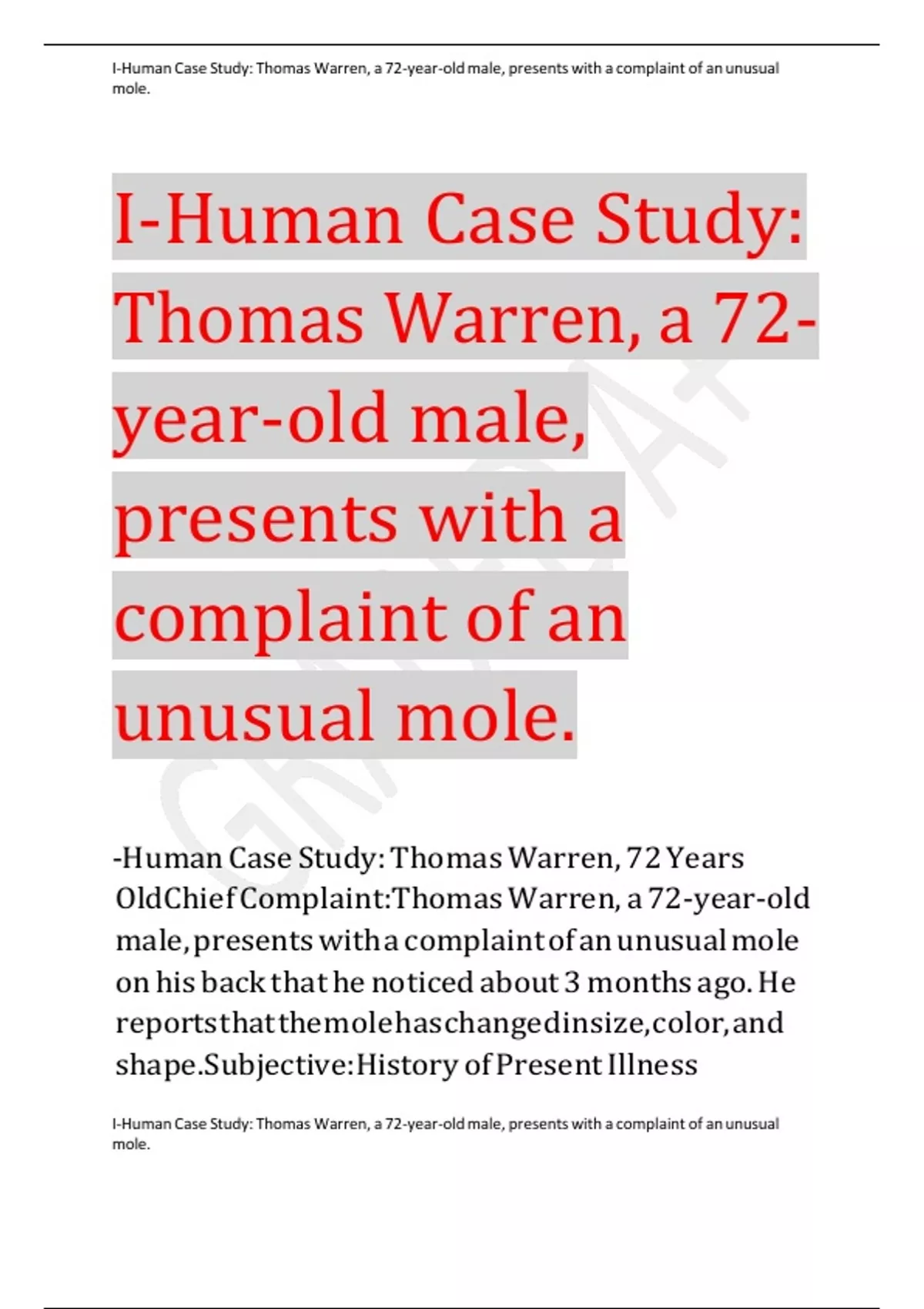 I-Human Case Study: Thomas Warren, a 72- year-old male, presents with a ...