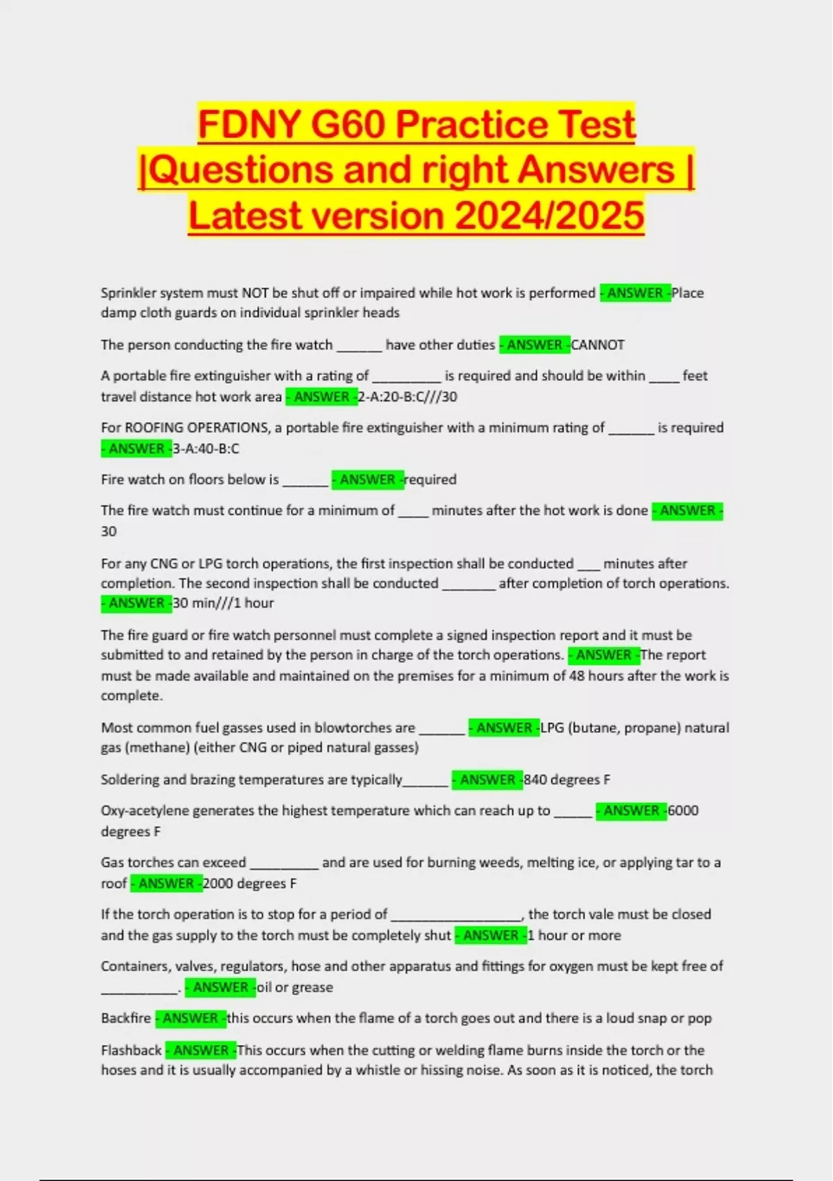 FDNY G60 Practice Test |Questions and right Answers | Latest version ...