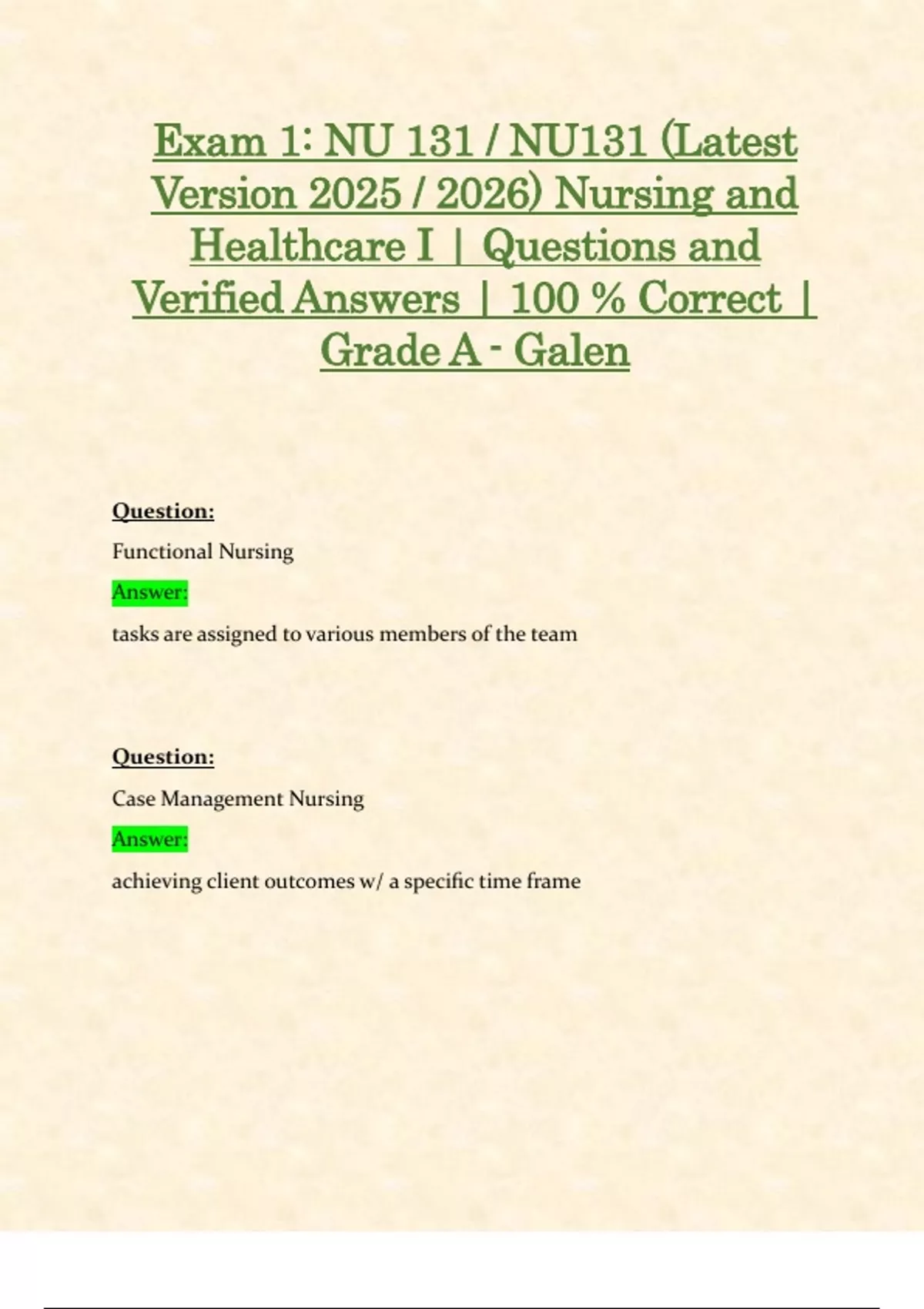 Exam 1: NU 131 / NU131 (Latest Version 2025 / 2026) Nursing and ...