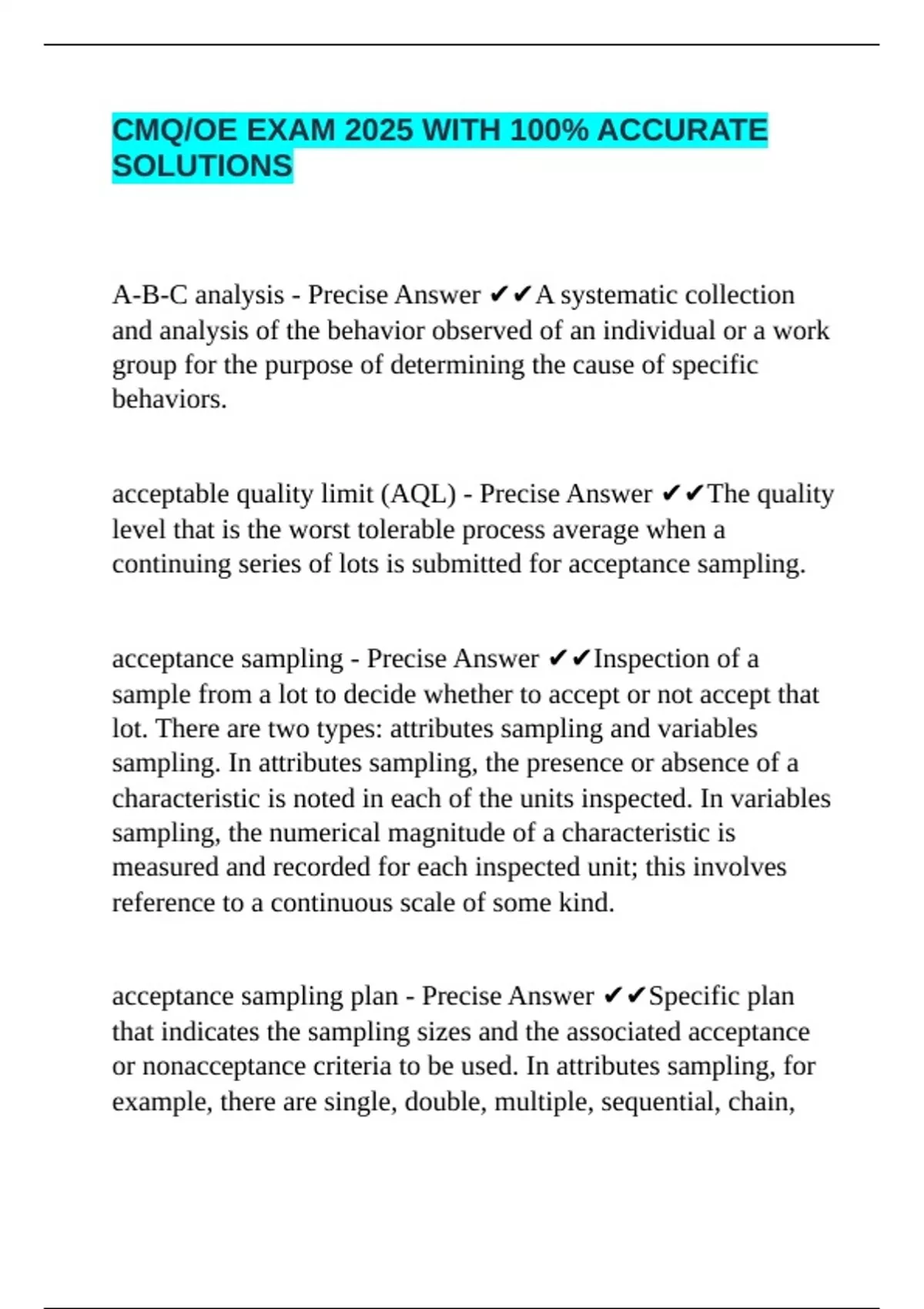 CMQ/OE EXAM 2025 WITH 100% ACCURATE SOLUTIONS - CMQ/OE - Stuvia US