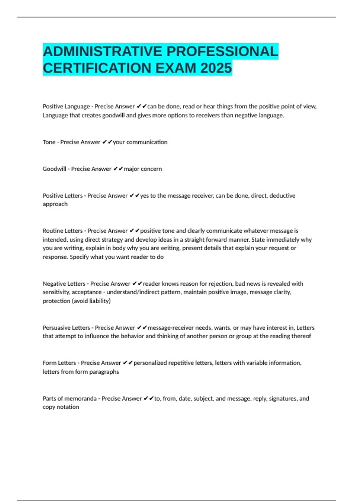 ADMINISTRATIVE PROFESSIONAL CERTIFICATION EXAM 2025 - ADMINISTRATIVE ...