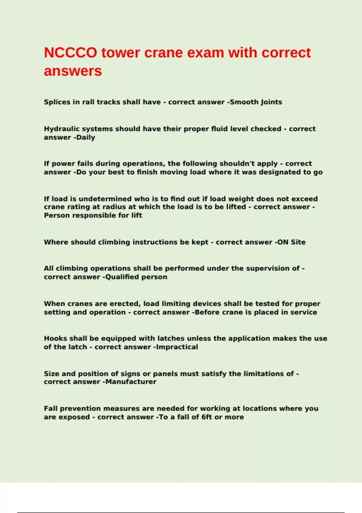 NCCCO tower crane exam with correct answers - Nccco - Stuvia US