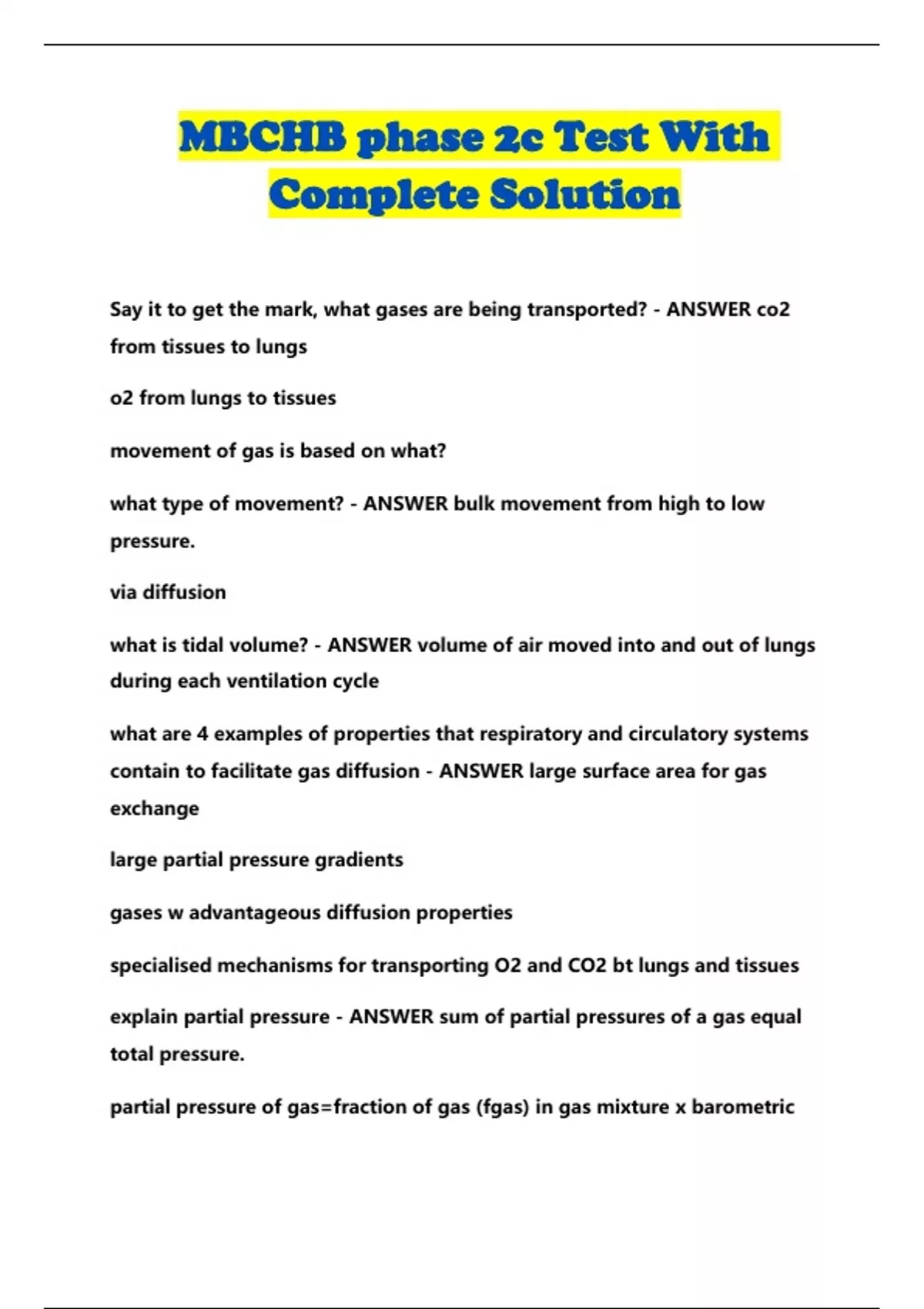 MBCHB phase 2c Test With Complete Solution - MBCHB - Stuvia US