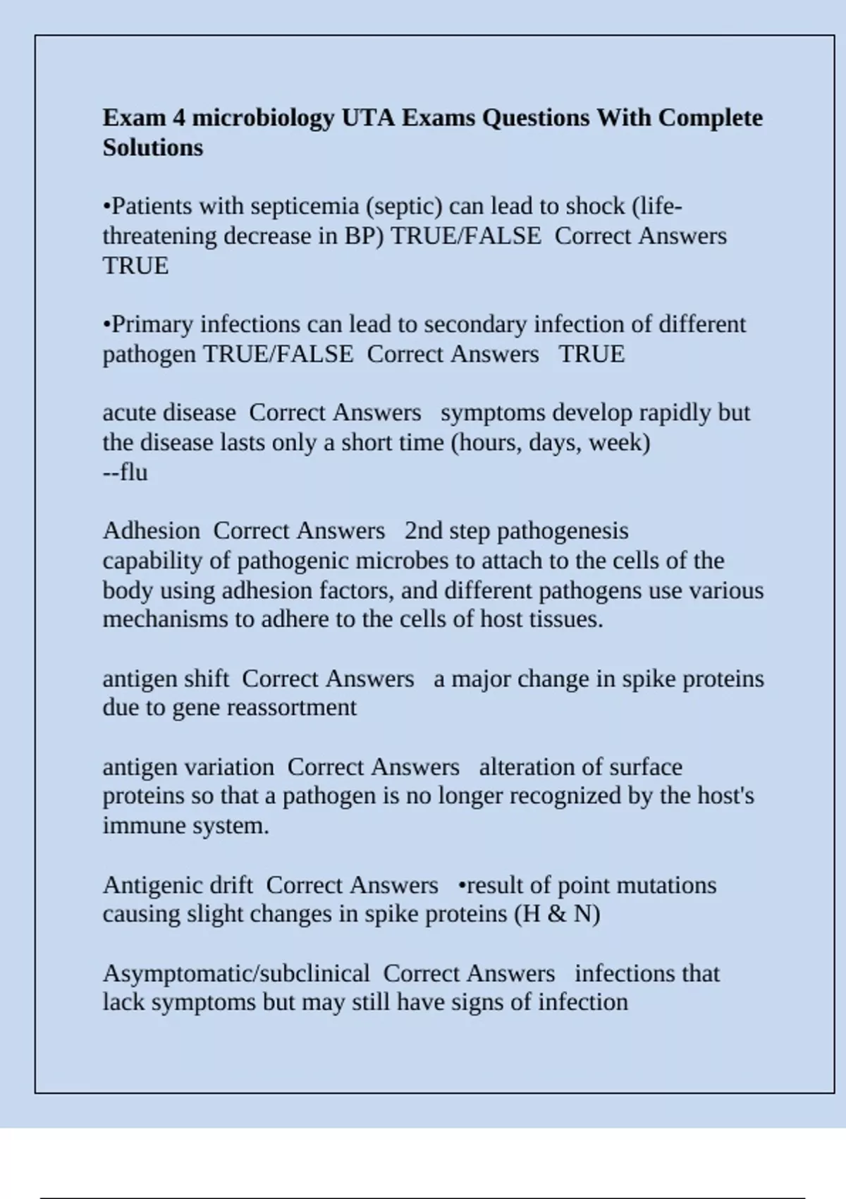 Exam 4 microbiology UTA Exams Questions With Complete Solutions ...
