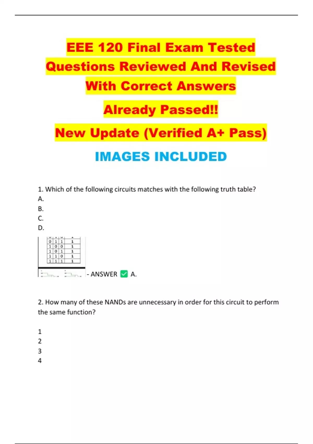 EEE 120 Final Exam Tested Questions Reviewed And Revised With Correct ...