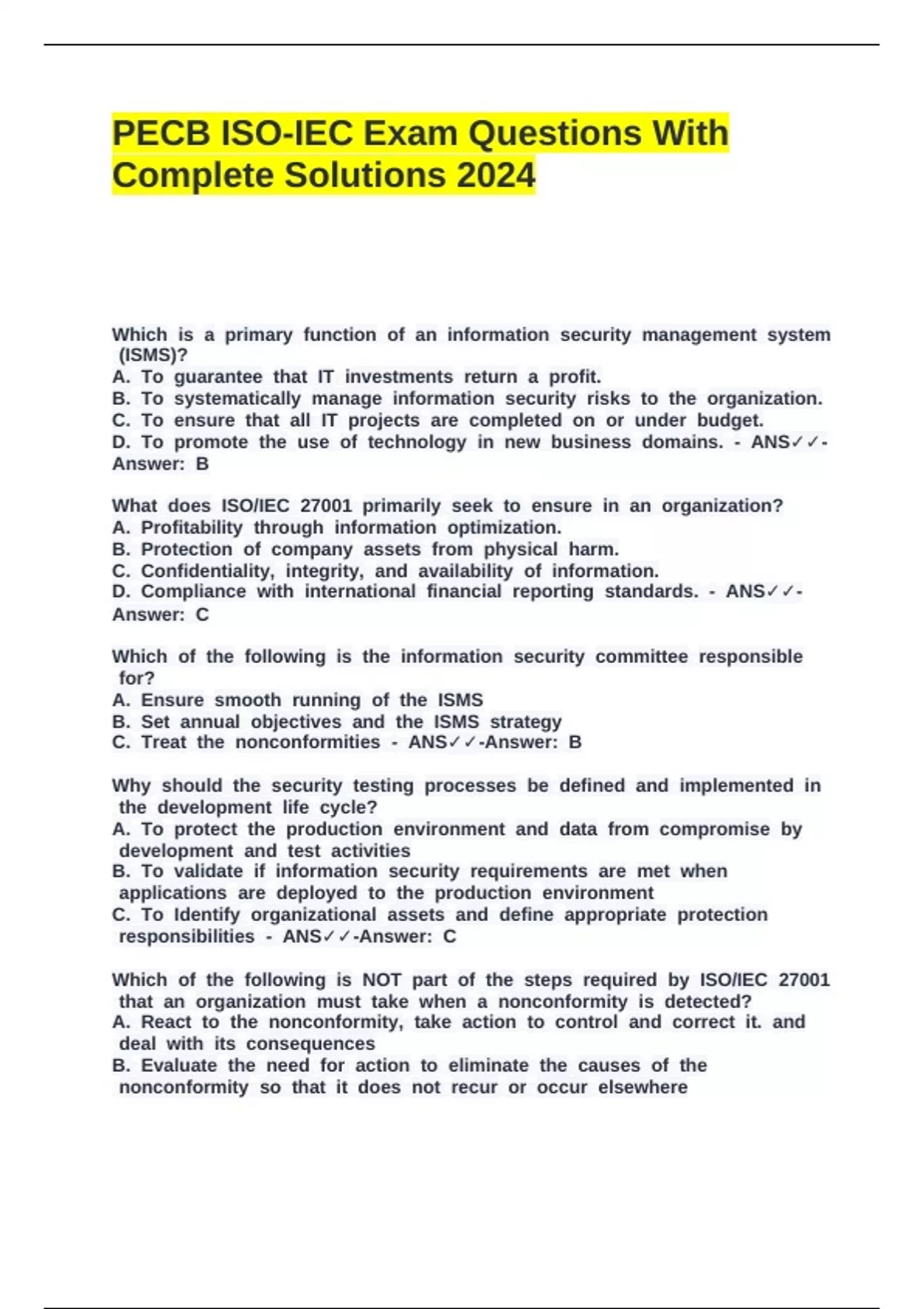 PECB ISO-IEC Exam Questions With Complete Solutions 2024. - PEBC ...