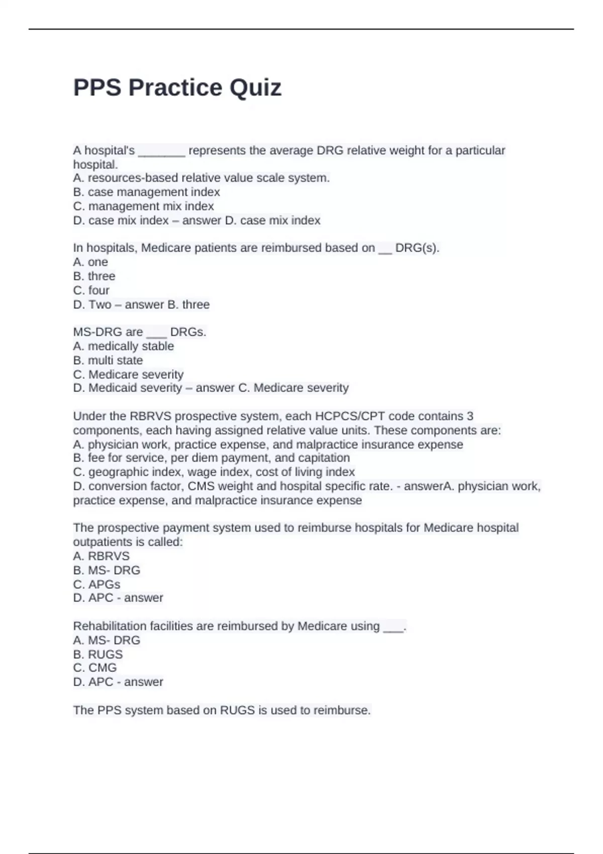 PPS Practice Quiz Questions and Answers 2024 - PPS - Stuvia US