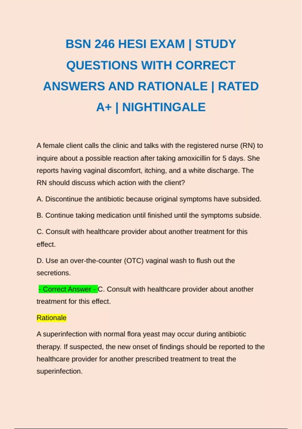 BSN 246 HESI EXAM HEALTH ASSESSMENT | STUDY QUESTIONS WITH CORRECT ANSWERS AND RATIONALE | RATED ...