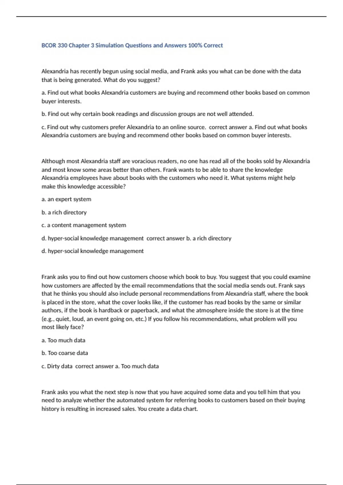 BCOR 330 Questions and Answers 100% Correct - BCOR 330 - Stuvia US