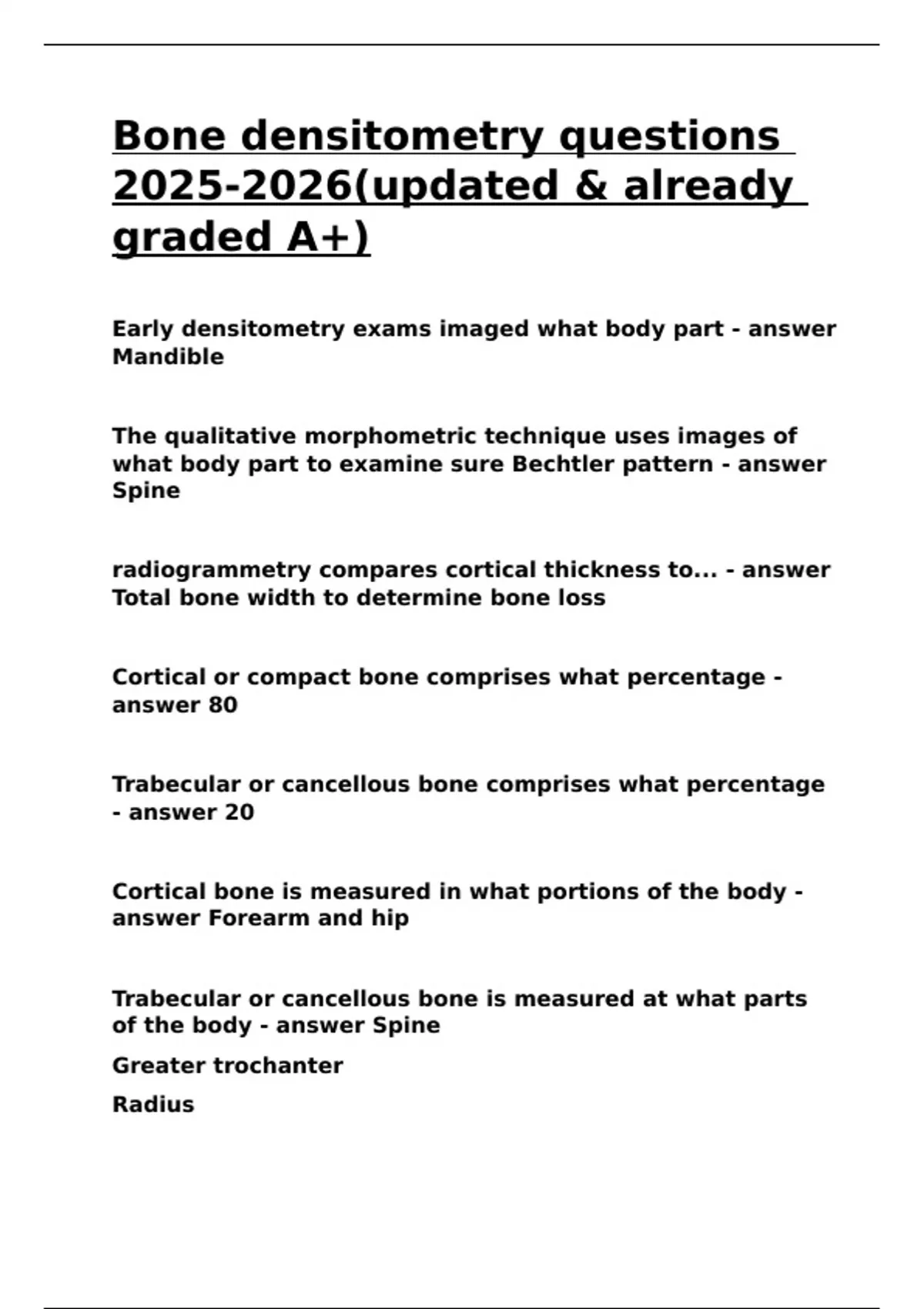 Bone Densitometry questions (updated & already graded A+). - Bone ...