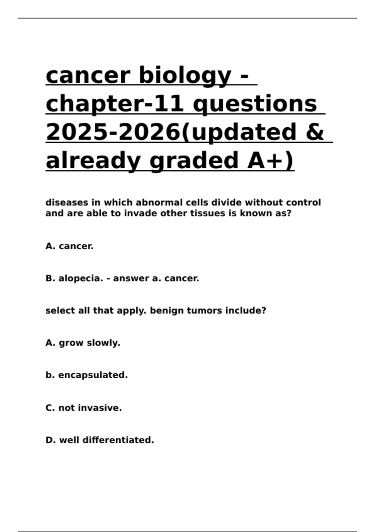 cancer biology - chapter-11 questions (updated & already graded A+ ...