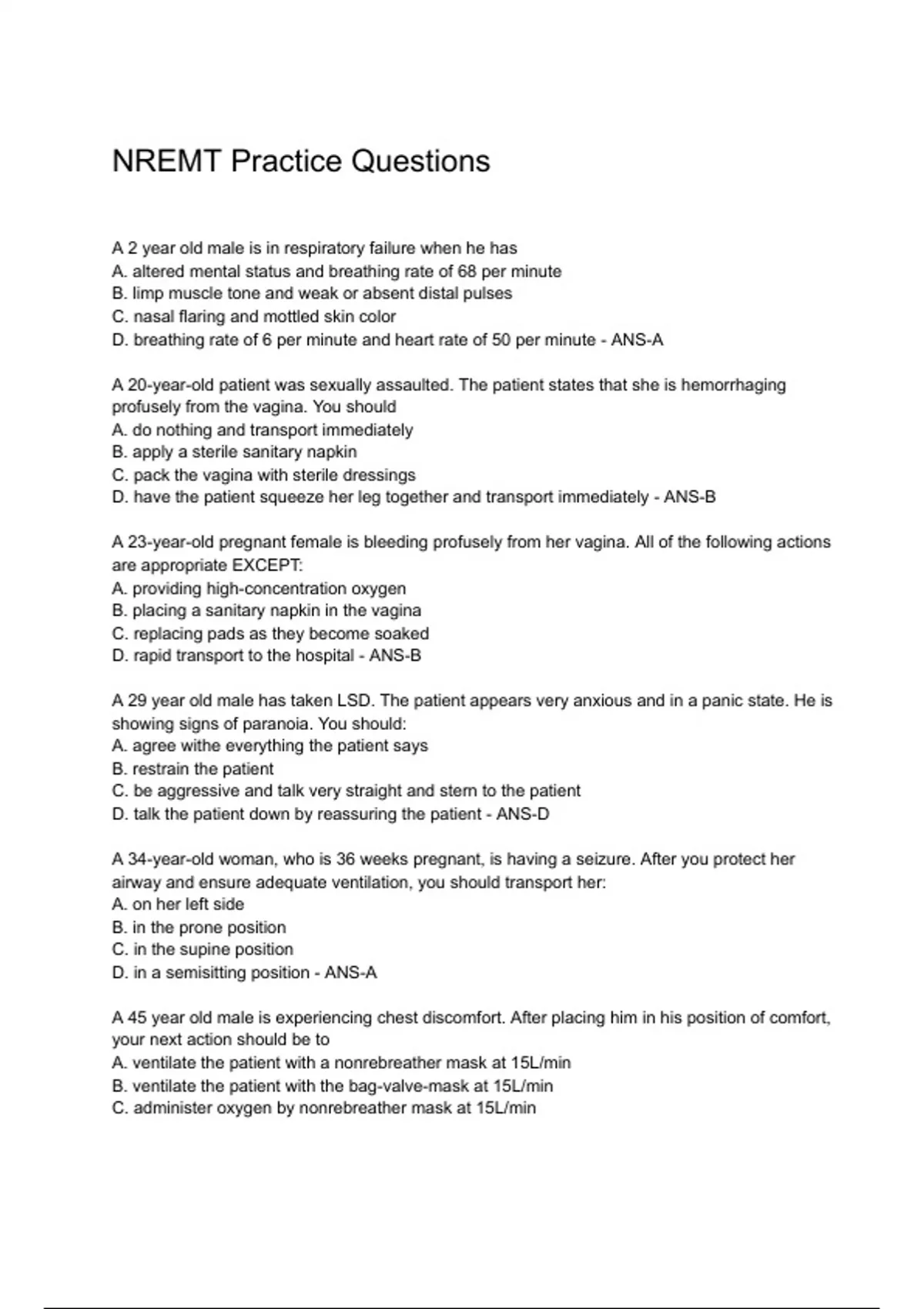 Nremt Practice Latest 2024 2025 Update Questions And Verified Answers 100 Correct Grade A