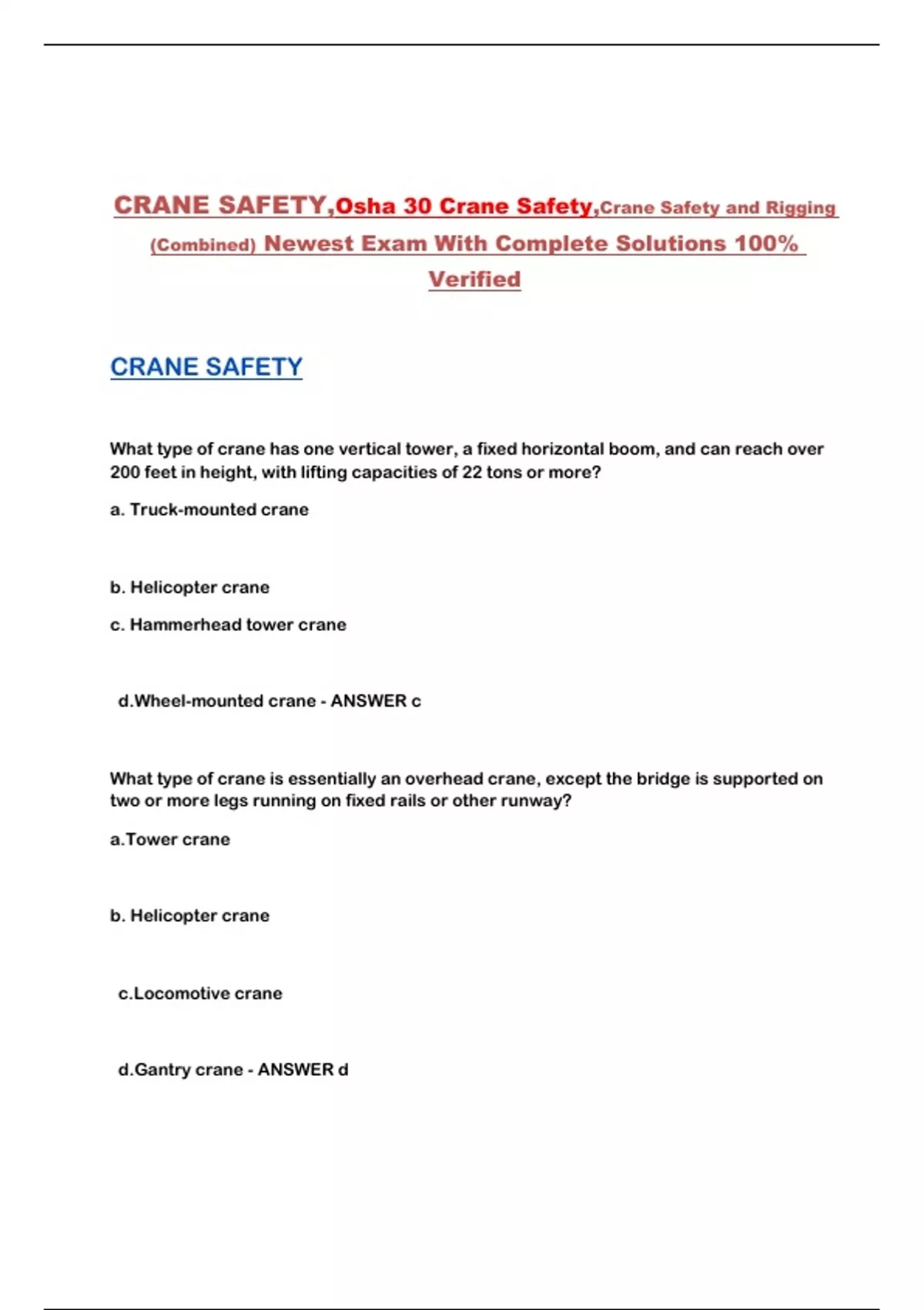 CRANE SAFETY,Osha 30 Crane Safety,Crane Safety and Rigging (Combined ...