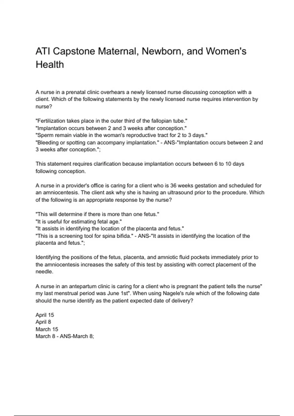 ATI capstone maternal newborn and women's health ( 2024/ 2025) Questions and Answers |100% ...