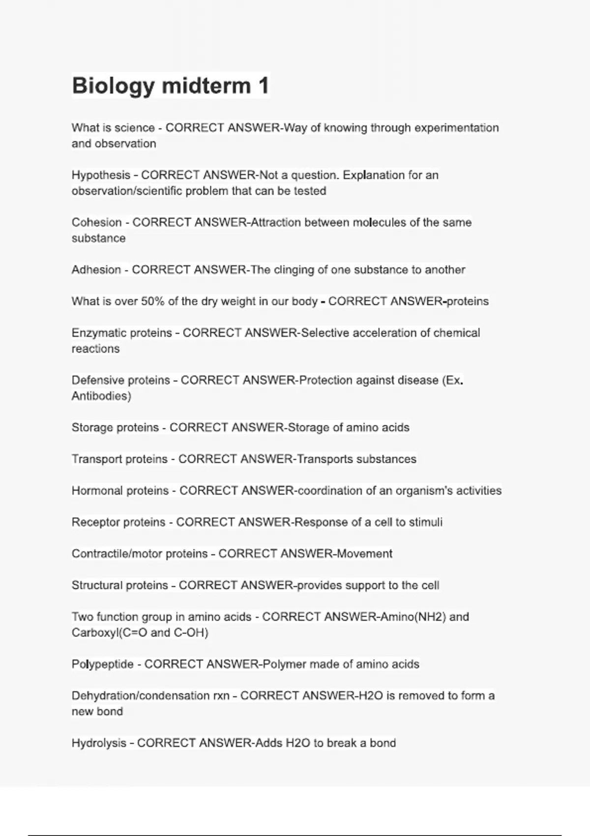 Biology midterm 1 ( 2024/ 2025) Questions and Answers |100% Verified Correct Answers | complete ...