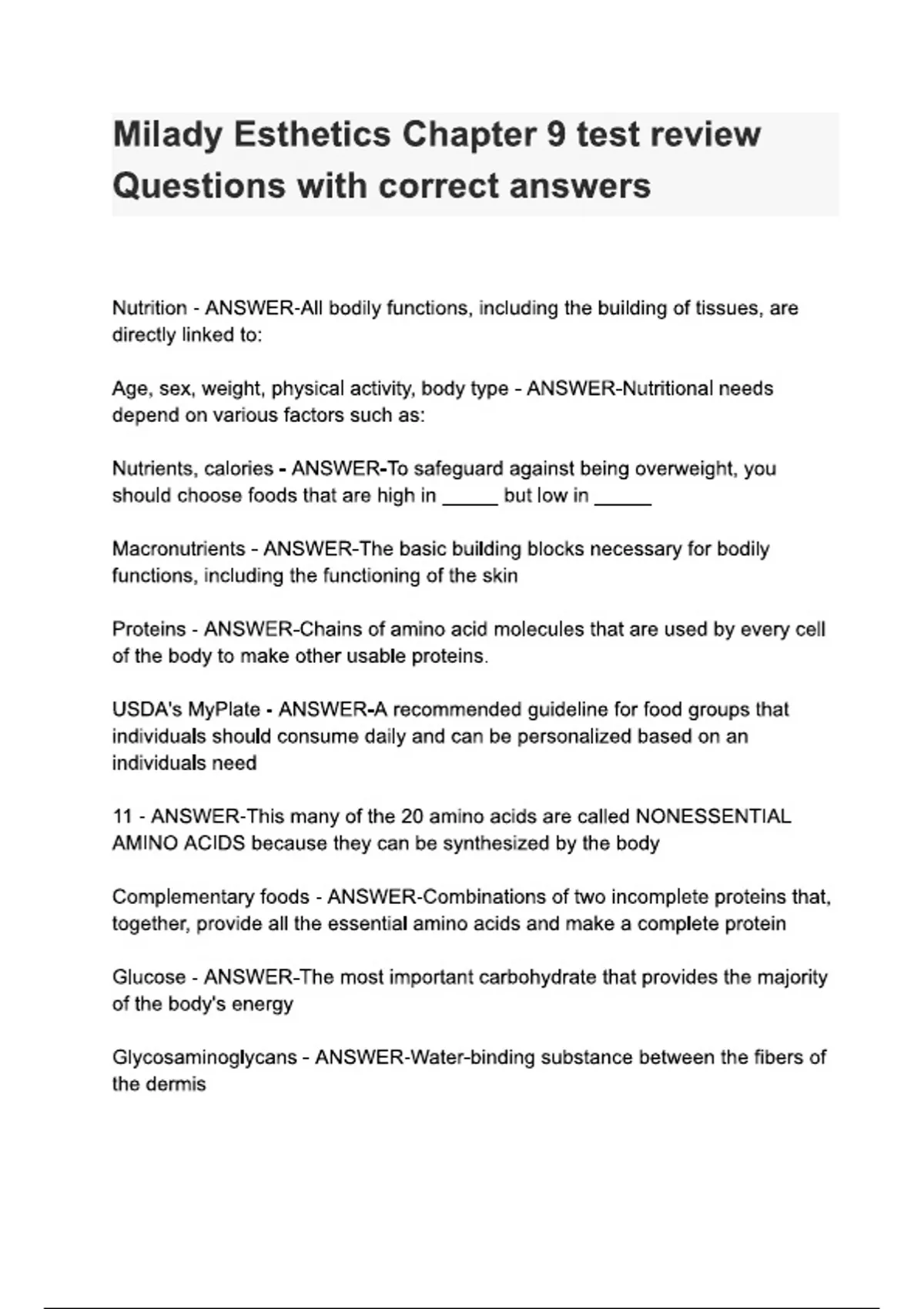 Milady Esthetics Chapter 9 test review (2024/ 2025) Questions and ...