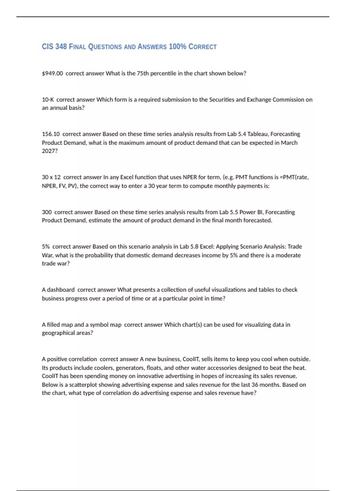 CIS 348 FINAL QUESTIONS AND ANSWERS 100% CORRECT - CIS 348 - Stuvia US