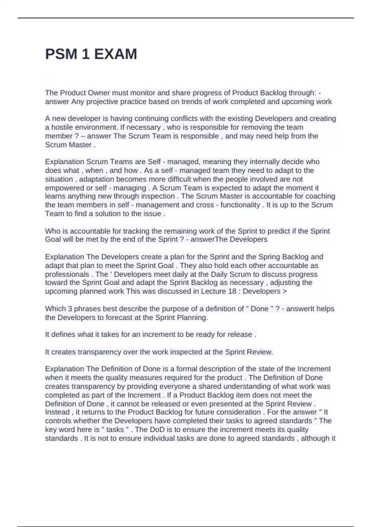 PSM 1 EXAM QUESTIONS AND ANSWERS 2024 - PSM 1 - Stuvia US