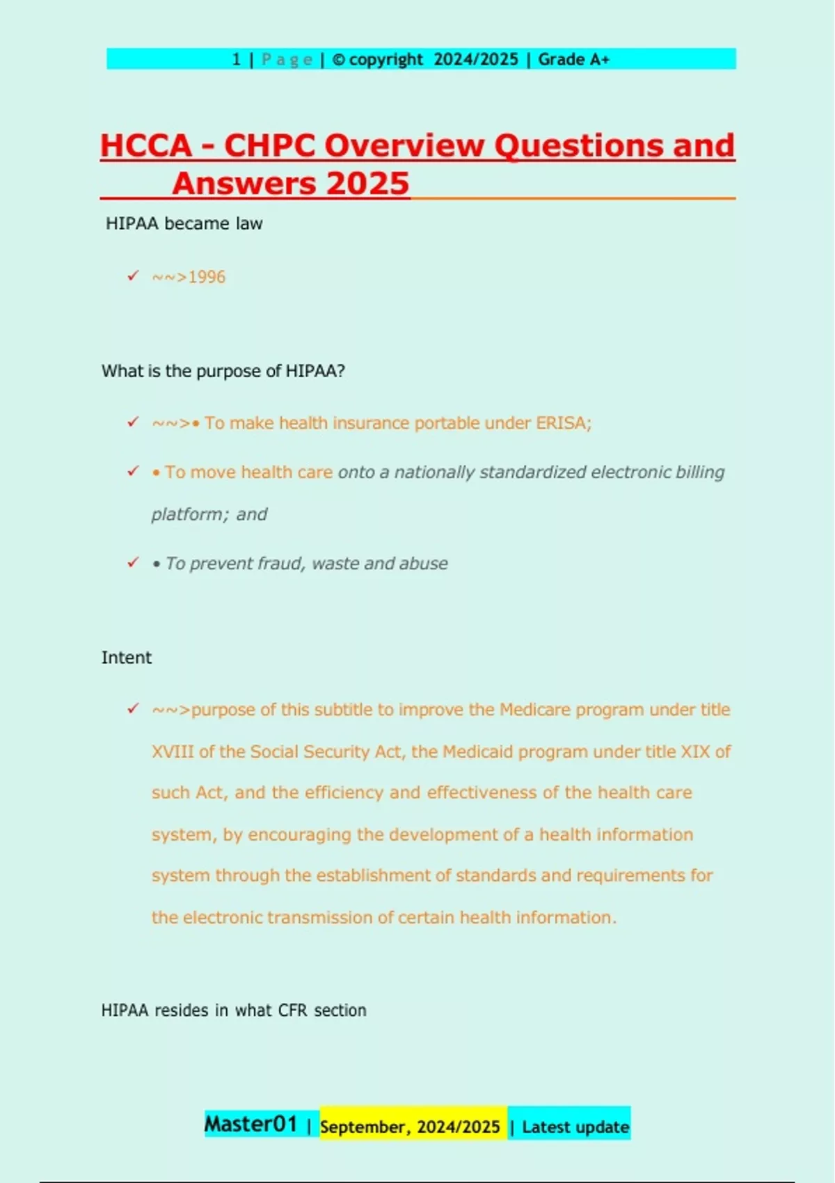 HCCA - CHPC Overview Questions and Answers 2025 - HCCA - CHPC - Stuvia US