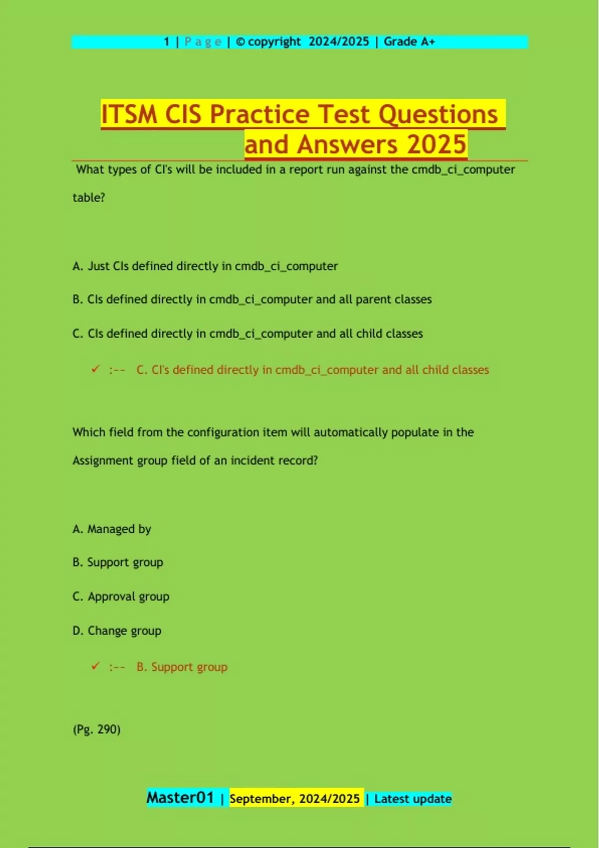 ITSM CIS Practice Test Questions and Answers 2025 - ITSM CIS - Stuvia US