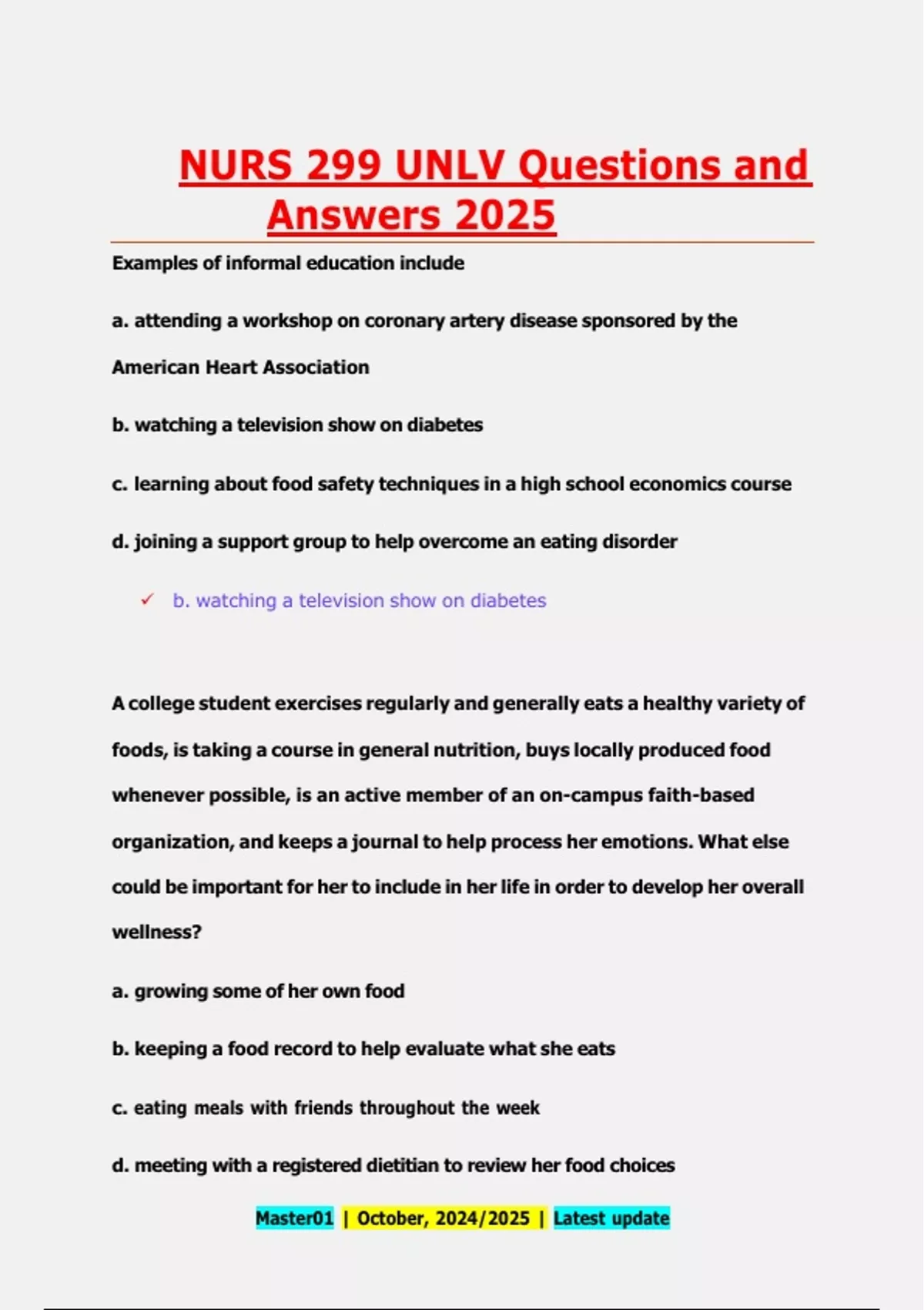 NURS 299 UNLV Questions and Answers 2025 - NURS 299 UNLV - Stuvia US