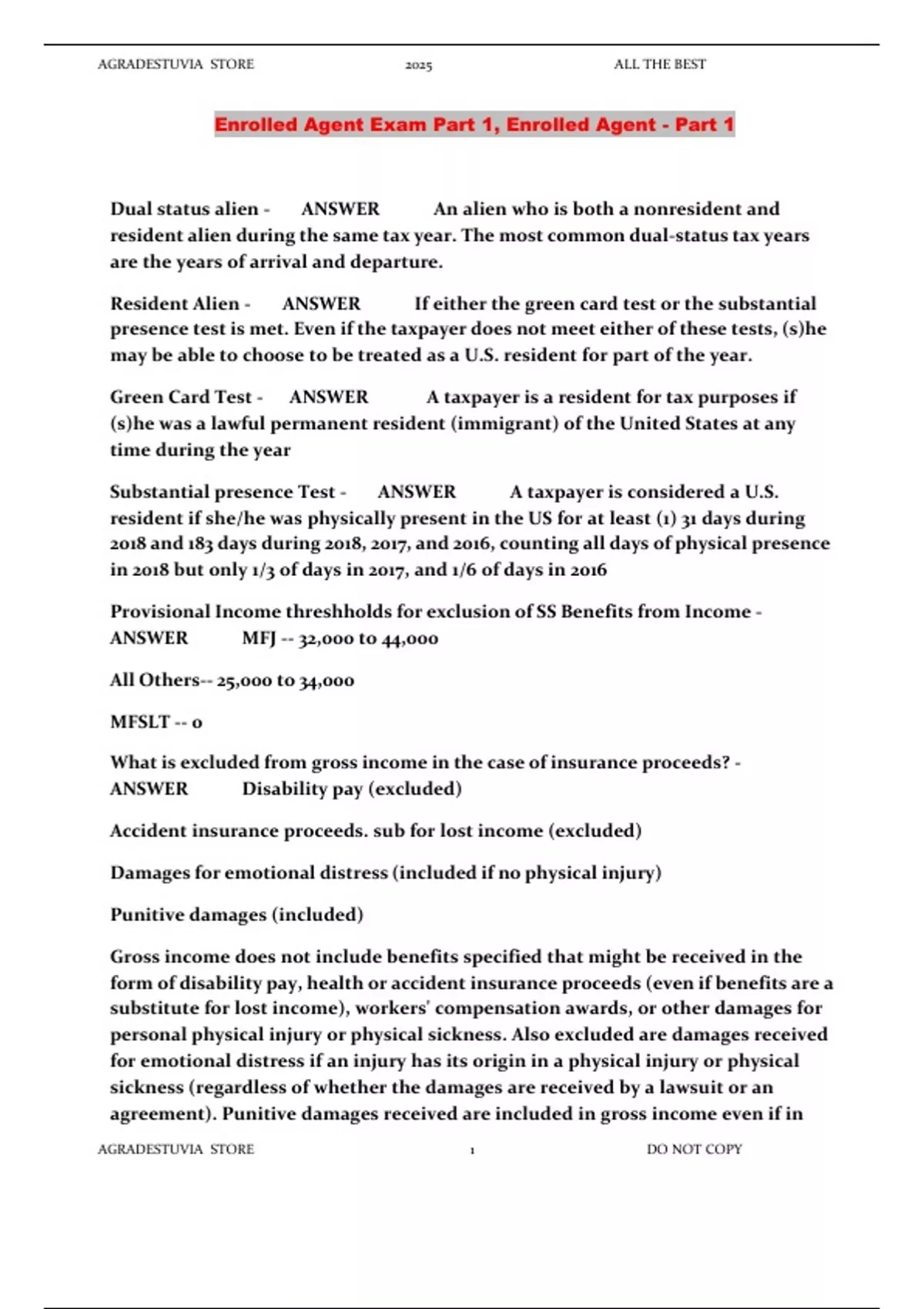 Enrolled Agent Exam Part 1, Enrolled Agent - Part 1 - Enrolled Agent ...