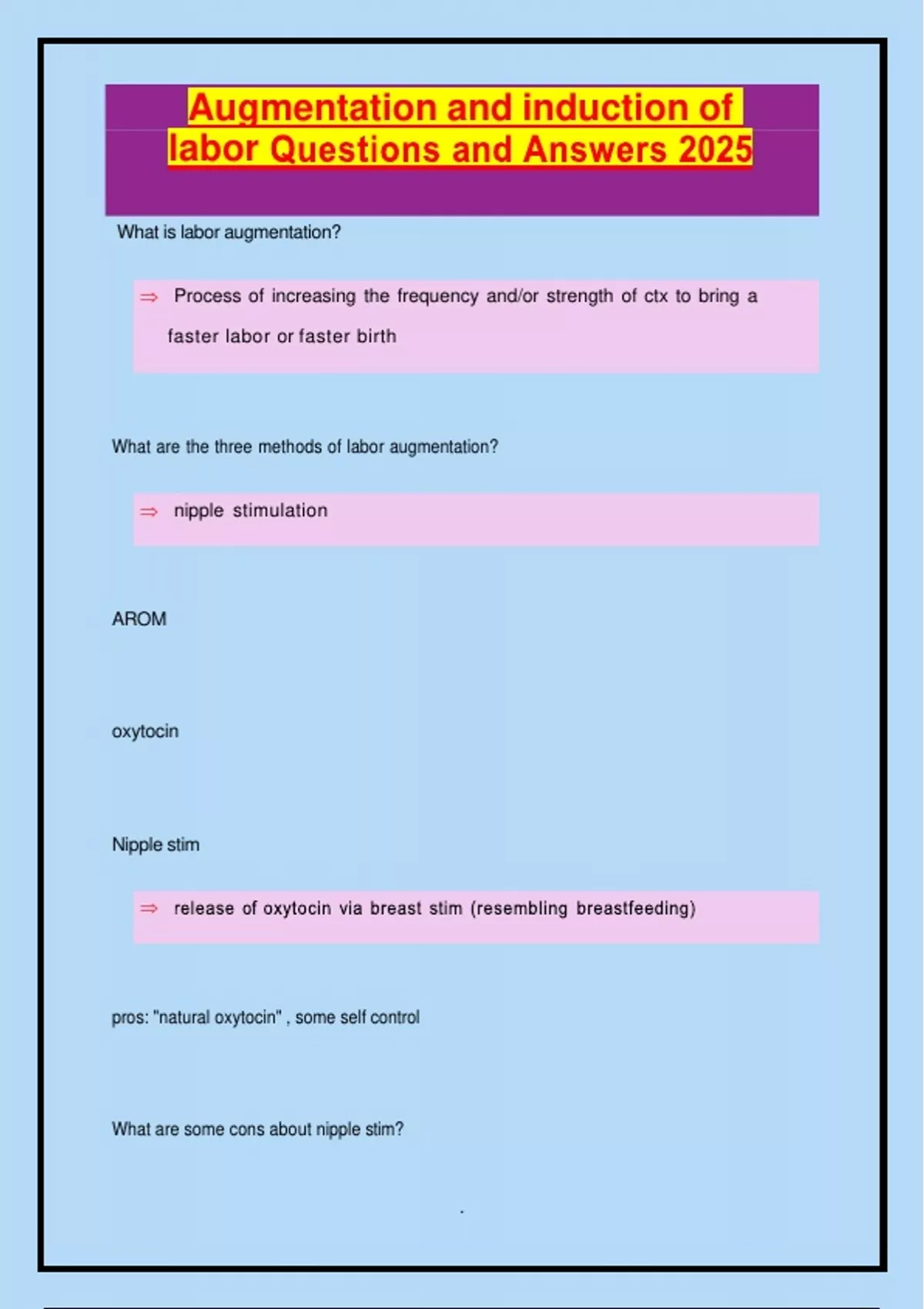 Augmentation and induction of labor Questions and Answers 2025 ...