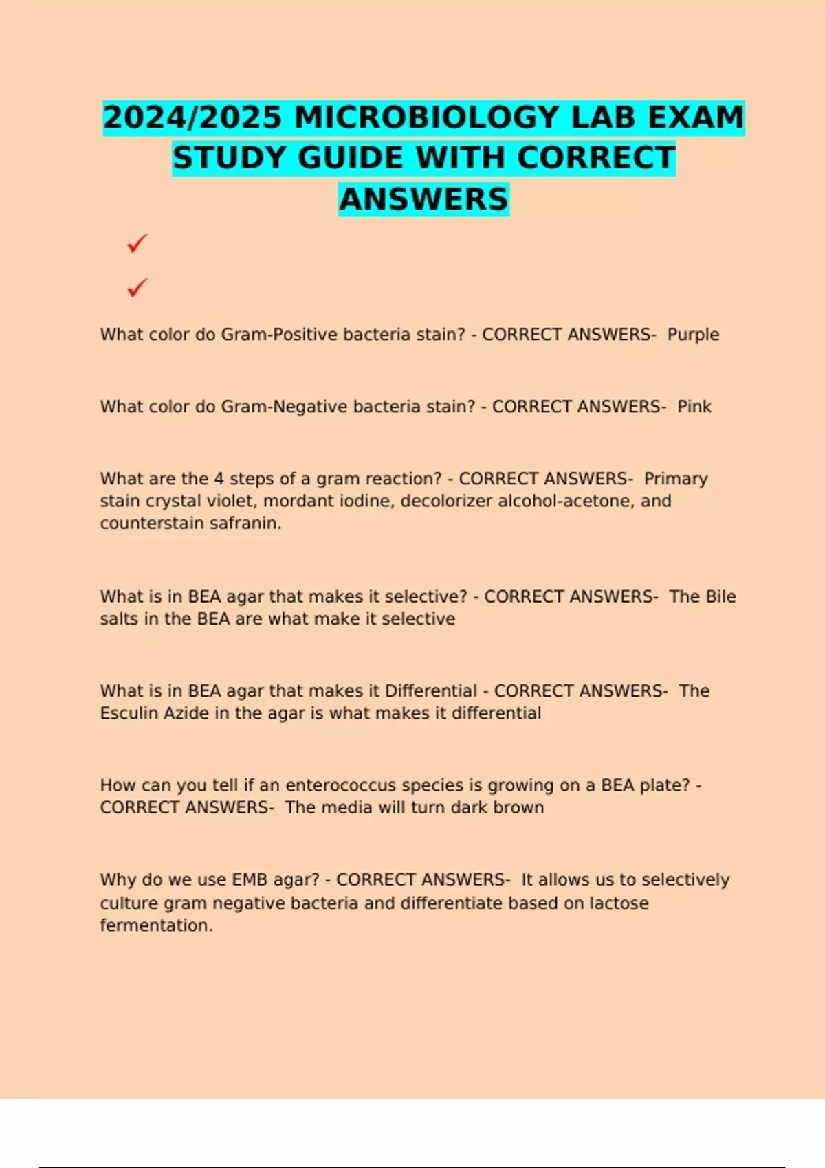 2024/2025 MICROBIOLOGY LAB EXAM STUDY GUIDE WITH CORRECT ANSWERS ...