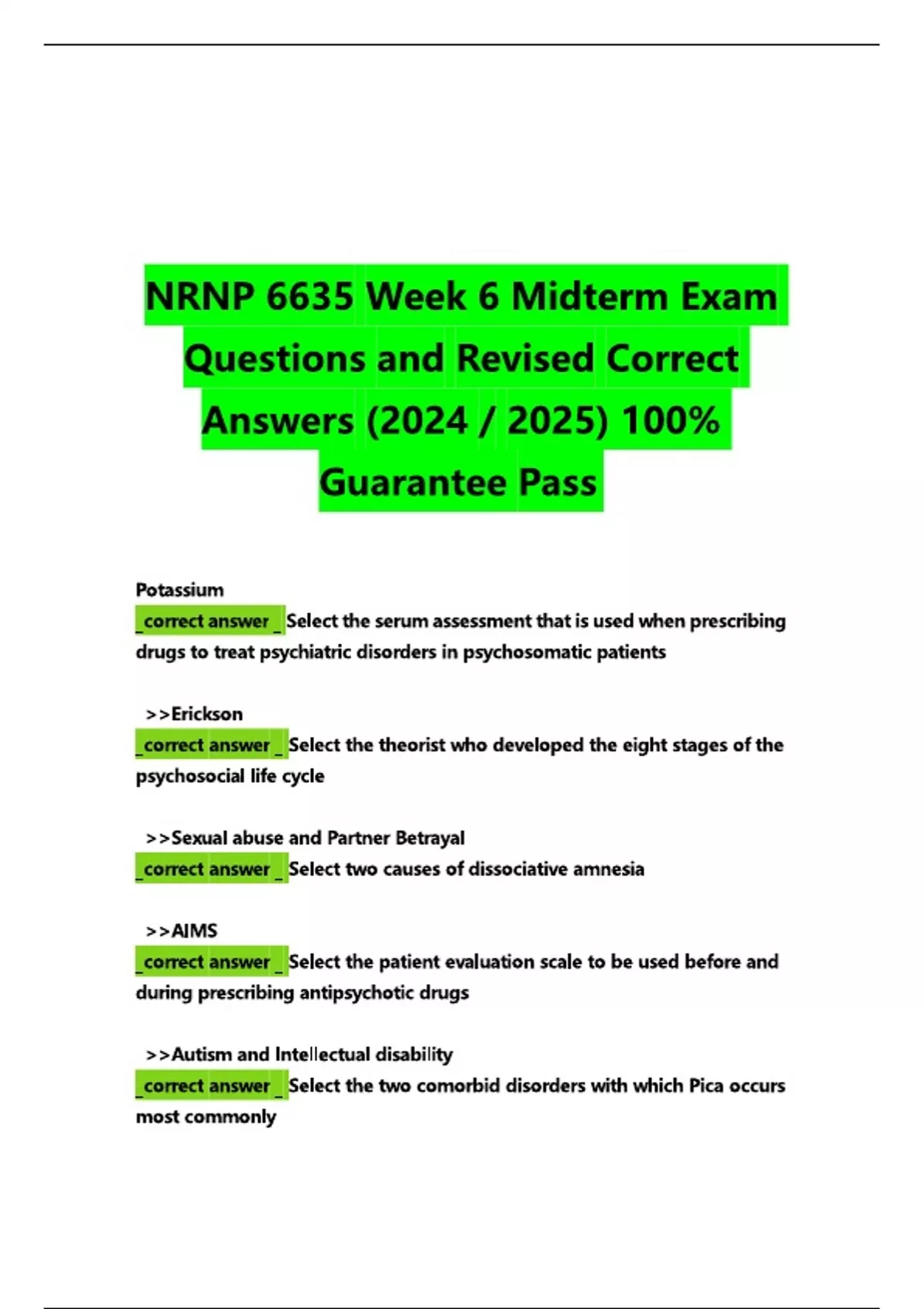NRNP 6635 Week 6 Midterm Exam Questions and Revised Correct Answers (2025 / 2026) 100% Guarantee ...