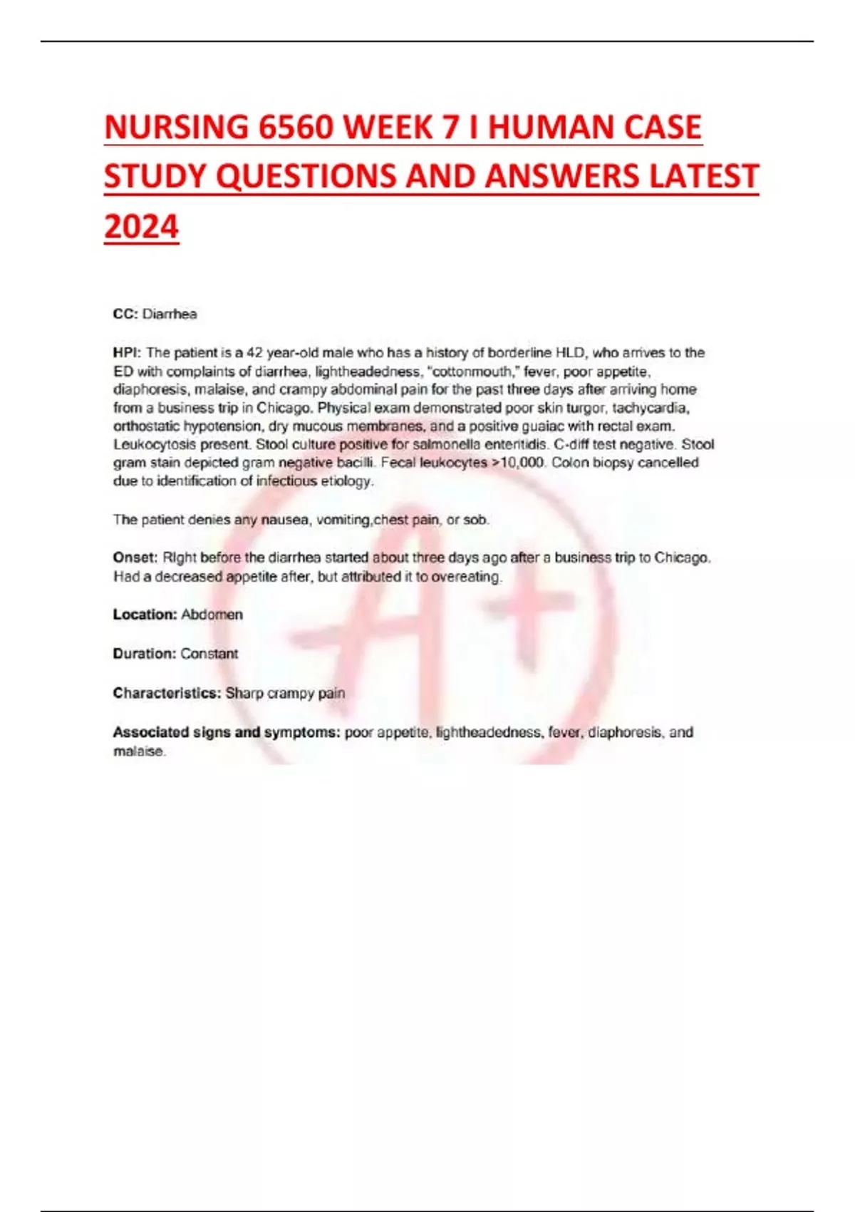 NURSING 6560 WEEK 7 I HUMAN CASE STUDY QUESTIONS AND ANSWERS LATEST ...