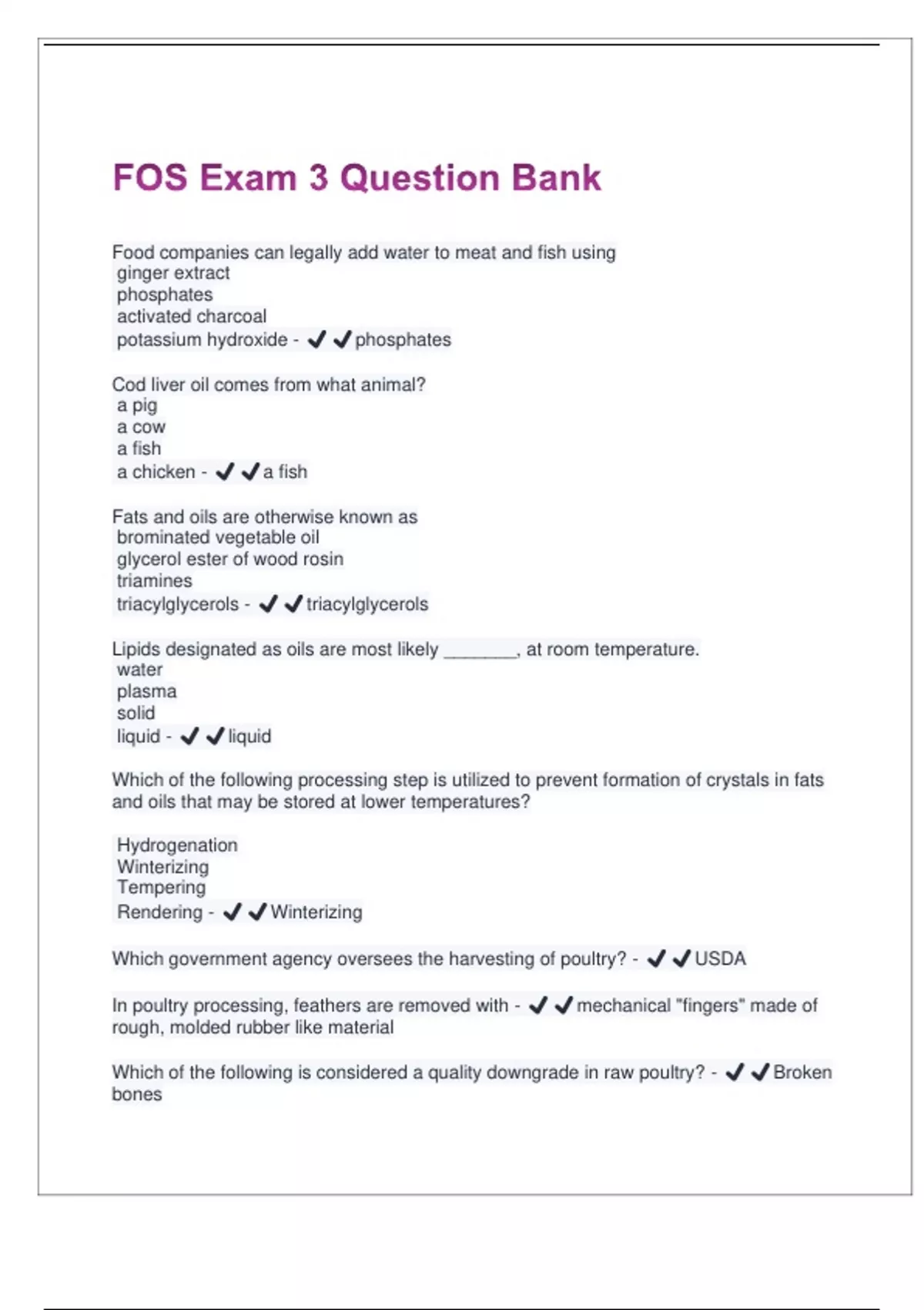 FOS Exam 3 Question Bank Questions And Answers 2025 - FOS - Stuvia US