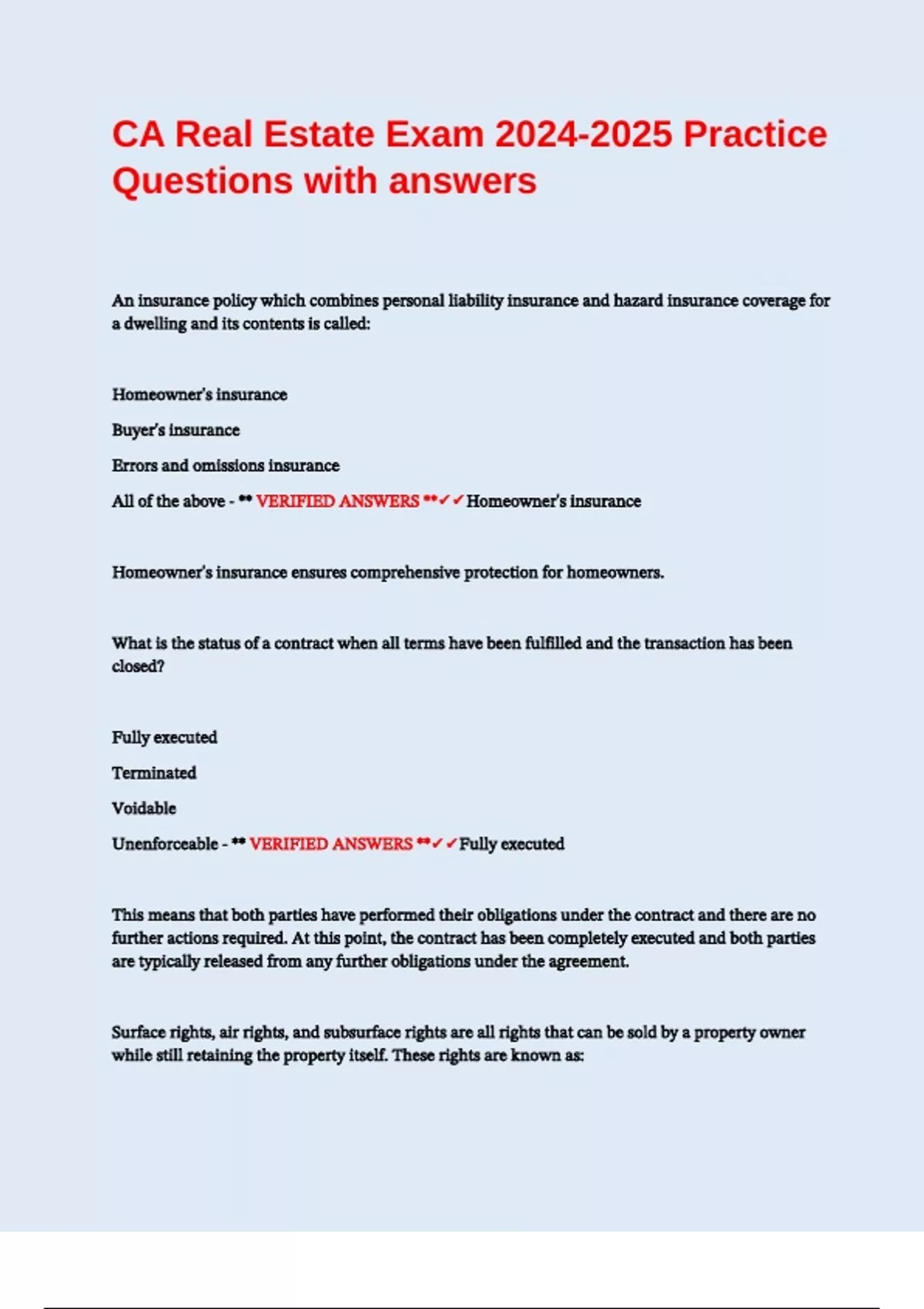 CA Real Estate Exam Practice Questions with answers - CA Real Estate ...