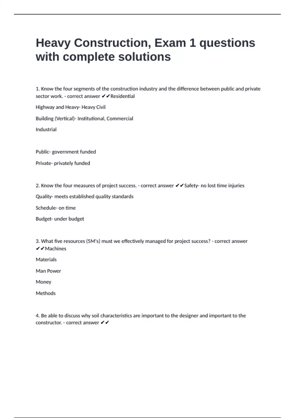 Heavy Construction, Exam 1 questions with complete solutions ...