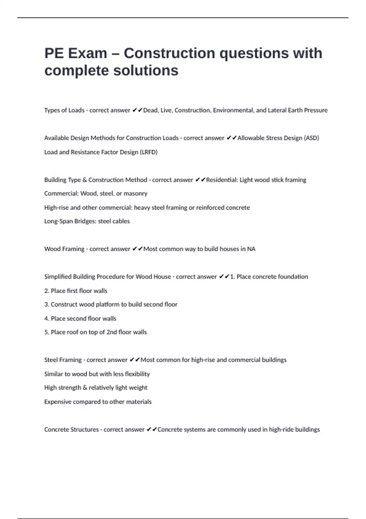 PE Exam – Construction questions with complete solutions ...
