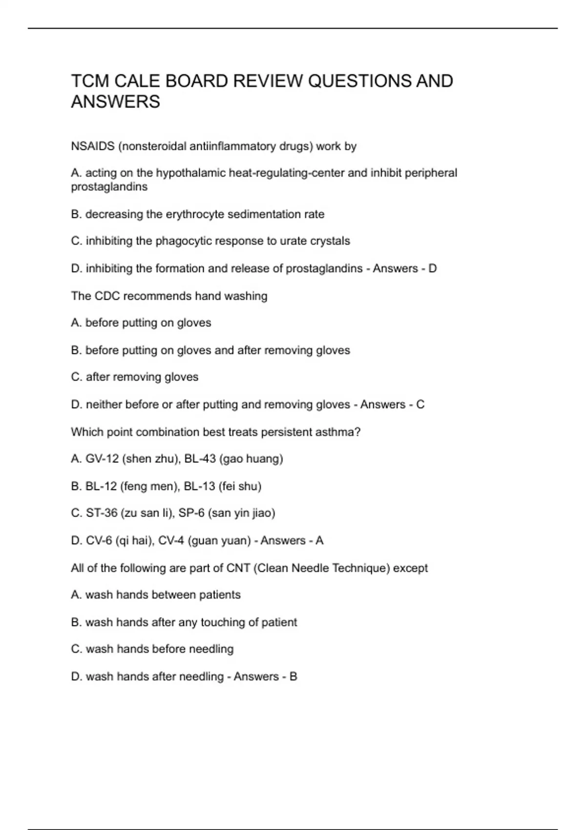 TCM CALE BOARD REVIEW QUESTIONS AND ANSWERS - TCM CALE - Stuvia US