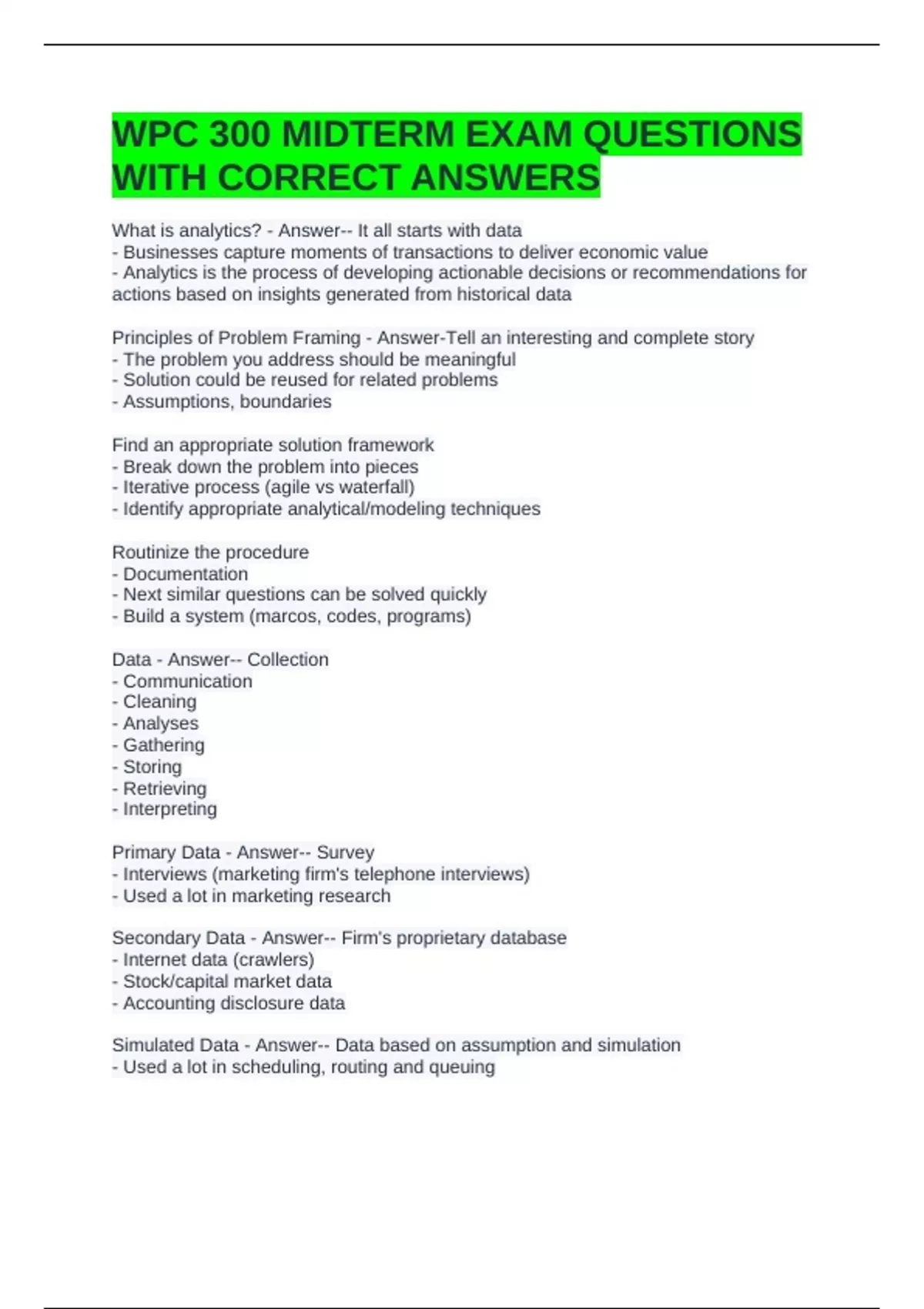 WPC 300 MIDTERM EXAM QUESTIONS WITH CORRECT ANSWERS - WPC 300 - Stuvia US