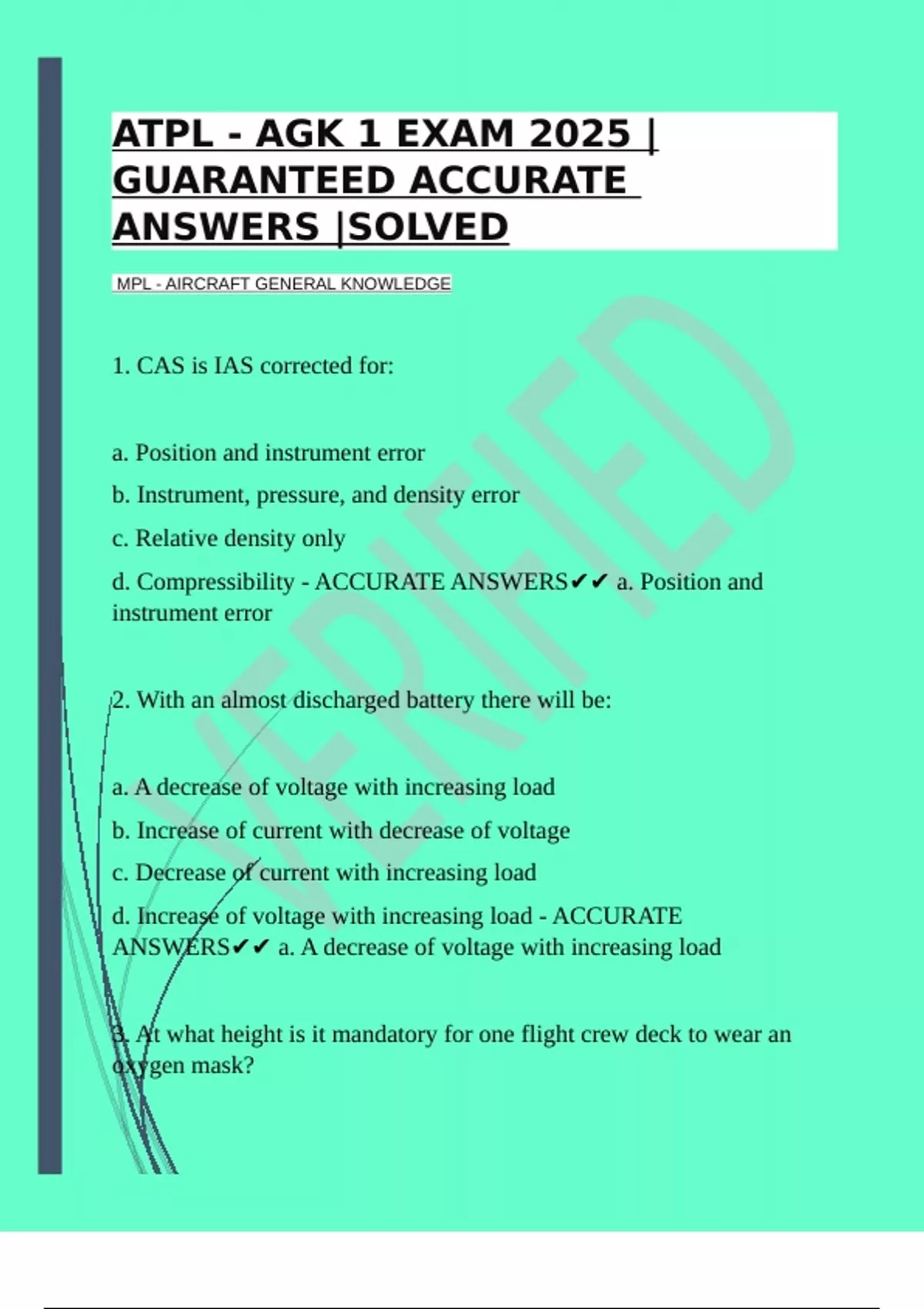 ATPL - AGK 1 EXAM 2025 |GUARANTEED ACCURATE ANSWERS |SOLVED - ATPL ...