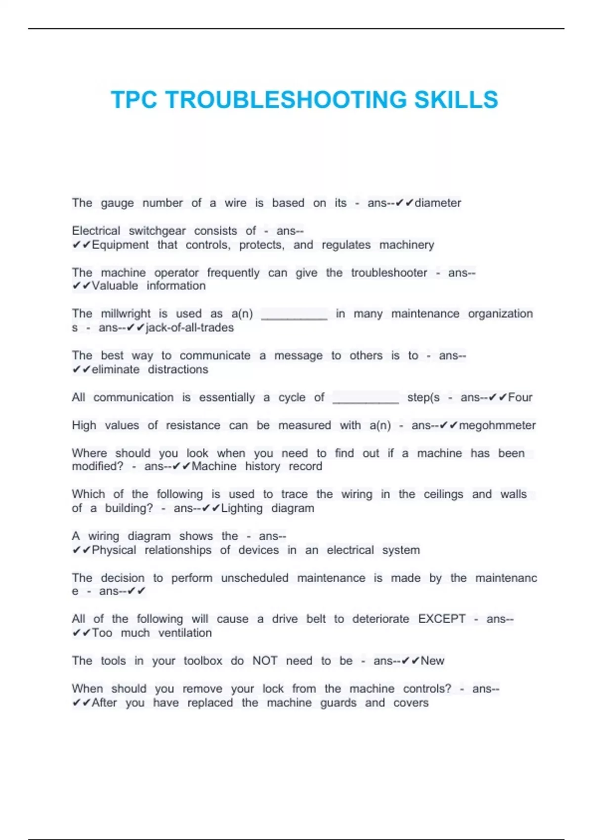 TPC TROUBLESHOOTING SKILLS - TPC-PLC - Stuvia US