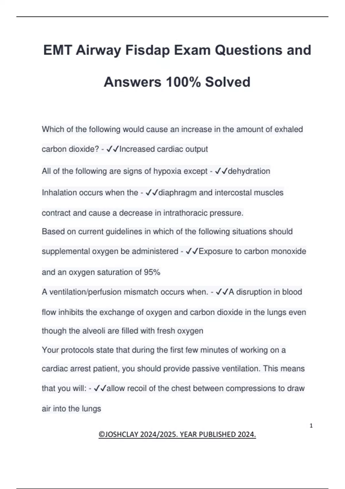 EMT Airway Fisdap Exam Questions and Answers 100% Solved - EMT - Stuvia US