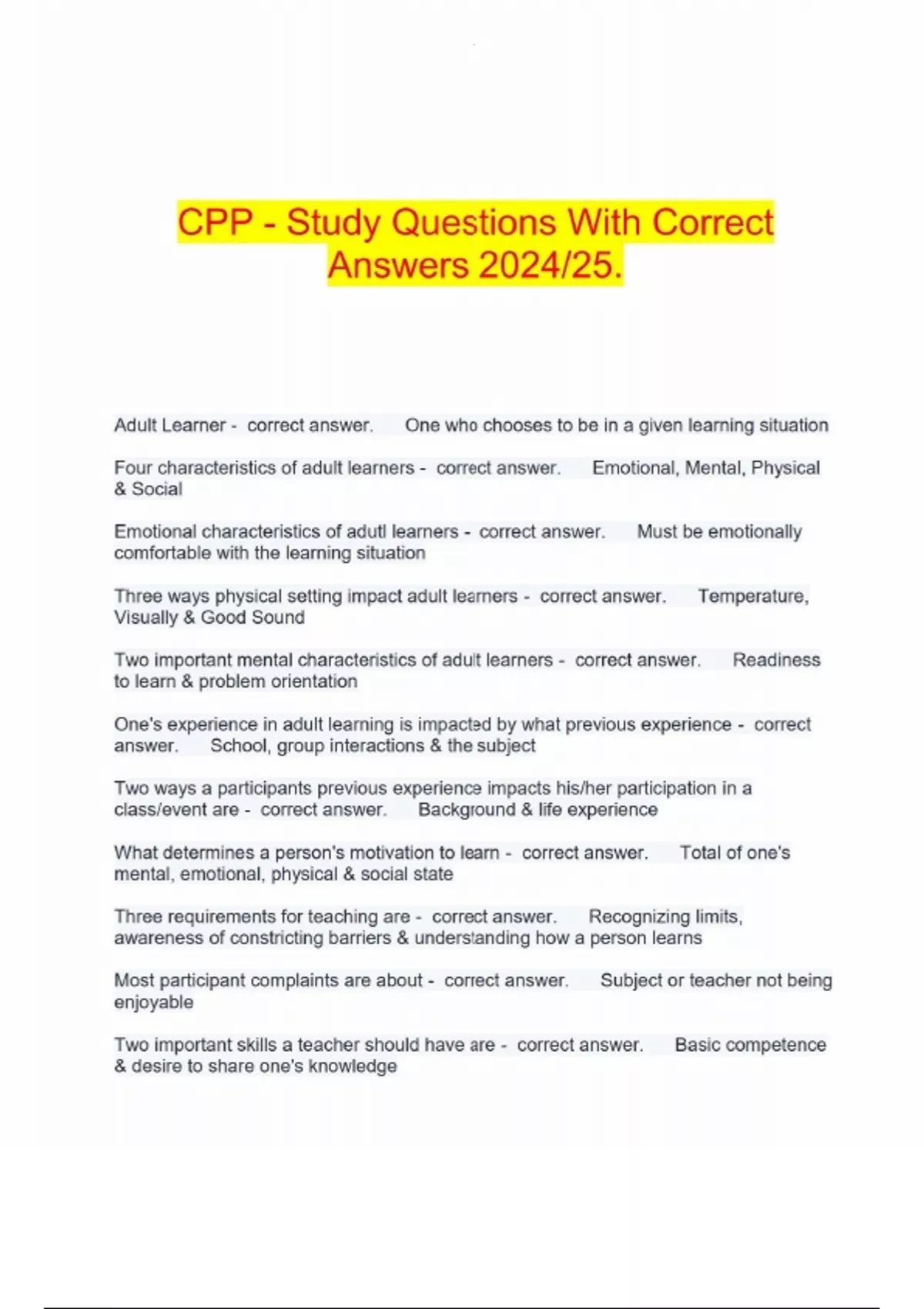 CPP - Study Questions With Correct Answers 2024/25. - CPP - Certified Payroll Professional ...