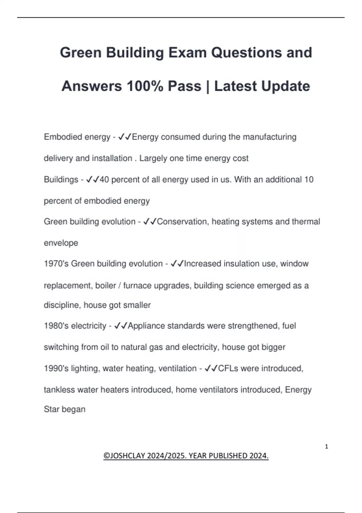 Green Building Exam Questions and Answers 100% Pass | Latest Update ...