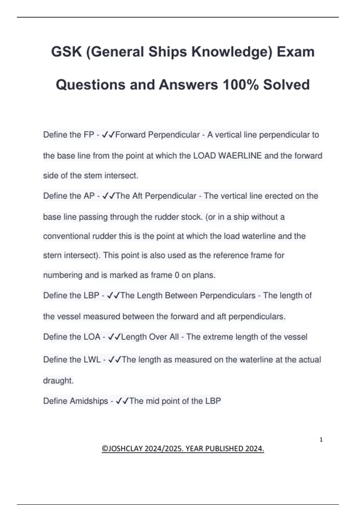 GSK (General Ships Knowledge) Exam Questions and Answers 100% Solved ...