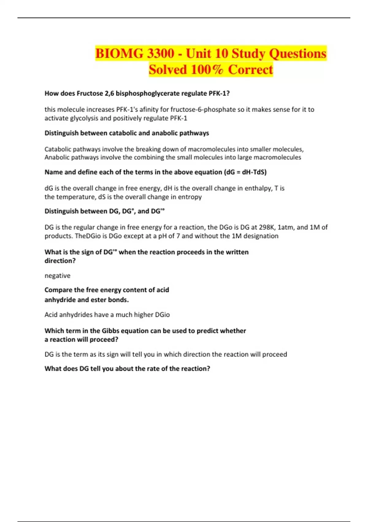 BIOMG 3300 EXAMS BUNDLE |Questions Solved 100% Correct| Verified Solutions-Newest 2025 - Stuvia US